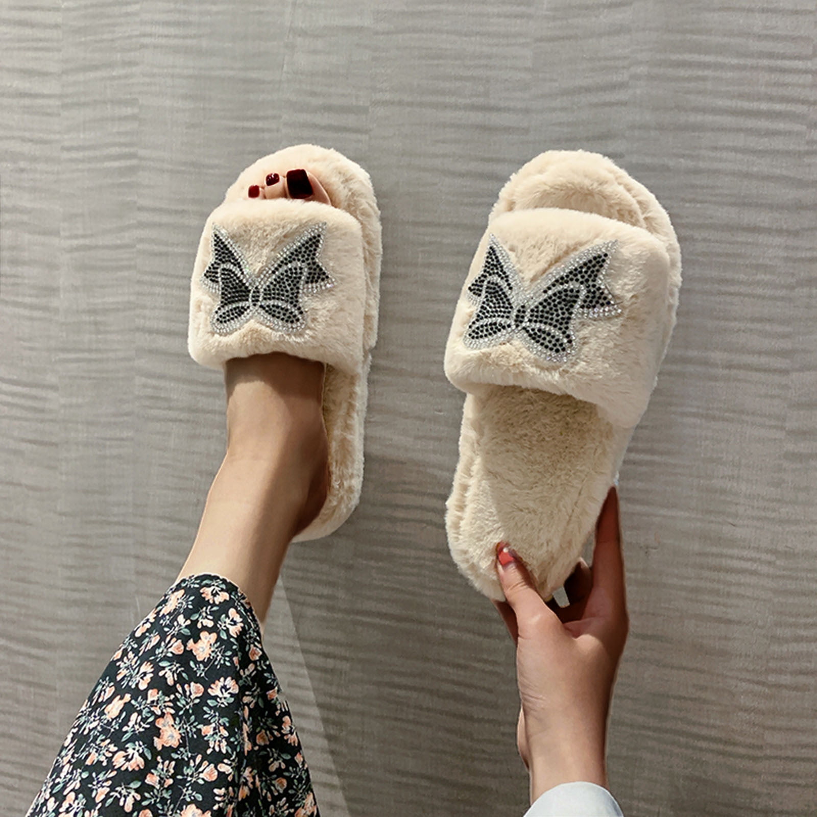 House Slippers for Men Clearance Couples Flat Plush Bedroom Slipper ...