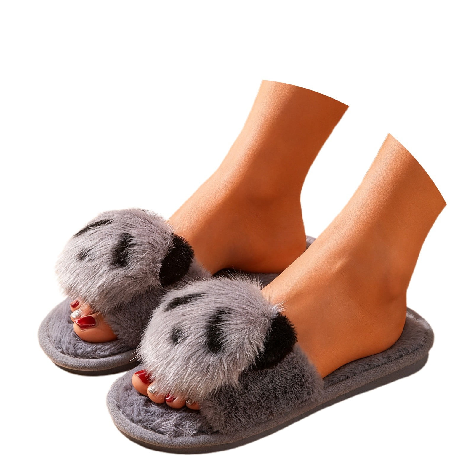House Slippers for Women Animal Memory Foam Open Toe Shoes Fuzzy Indoor ...