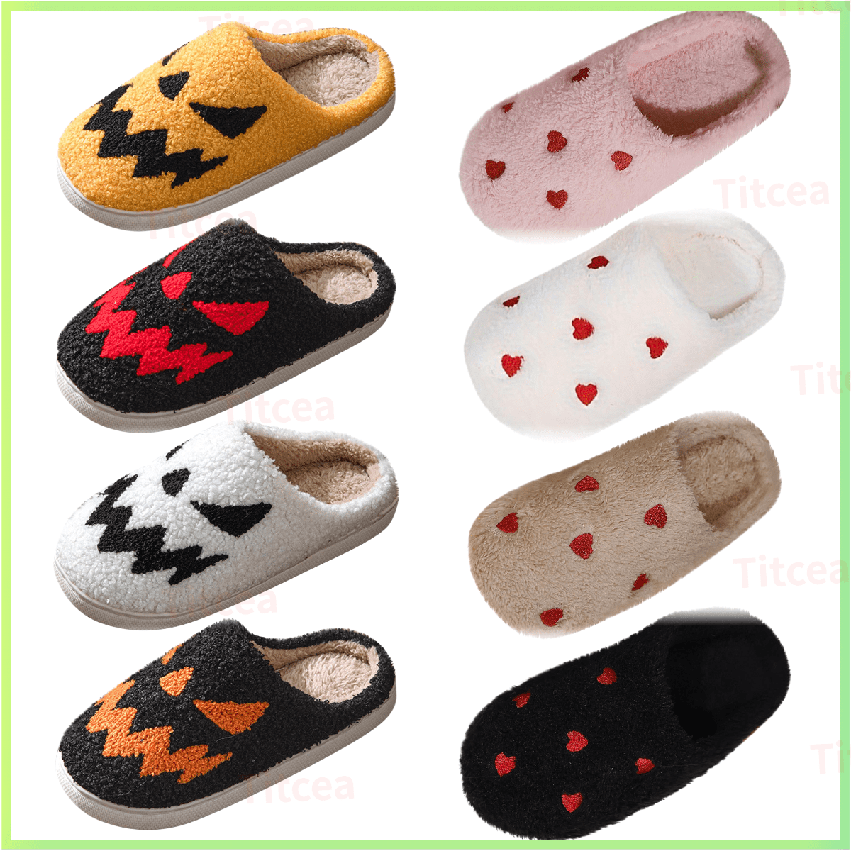 House Slippers for Women, Heart Print Fuzzy Slip-on Slippers Warm Cozy ...