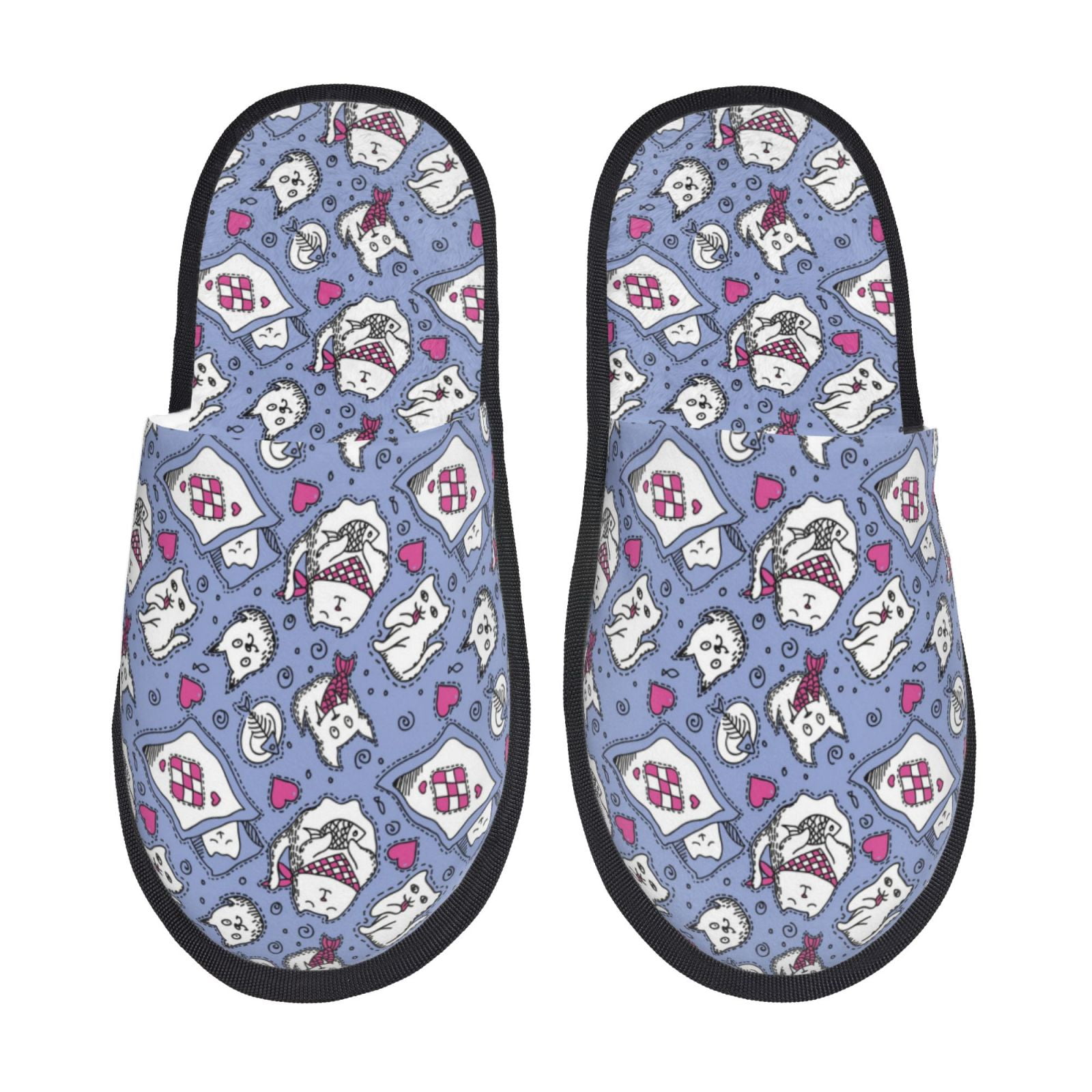 House Slippers for Women and Men Abstract Hand Drawn Cartoon Cat Fish ...