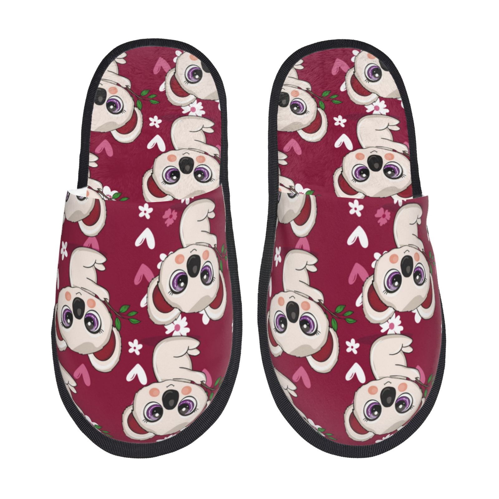House Slippers for Women and Men Big Eyes Koala Burgundy Comfy Fuzzy ...