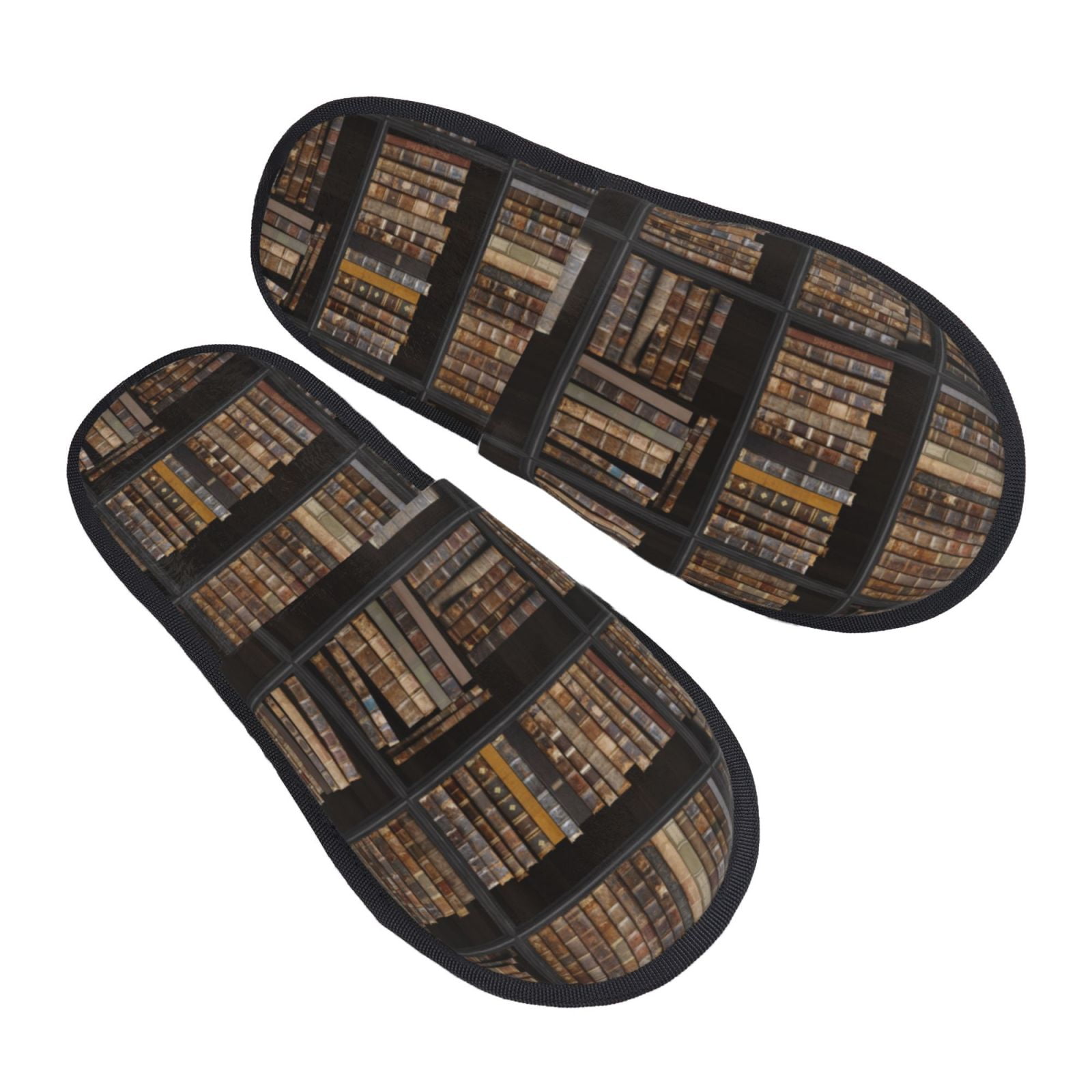 House Slippers for Women and Men Bookshelf vintage bookshelf texture ...