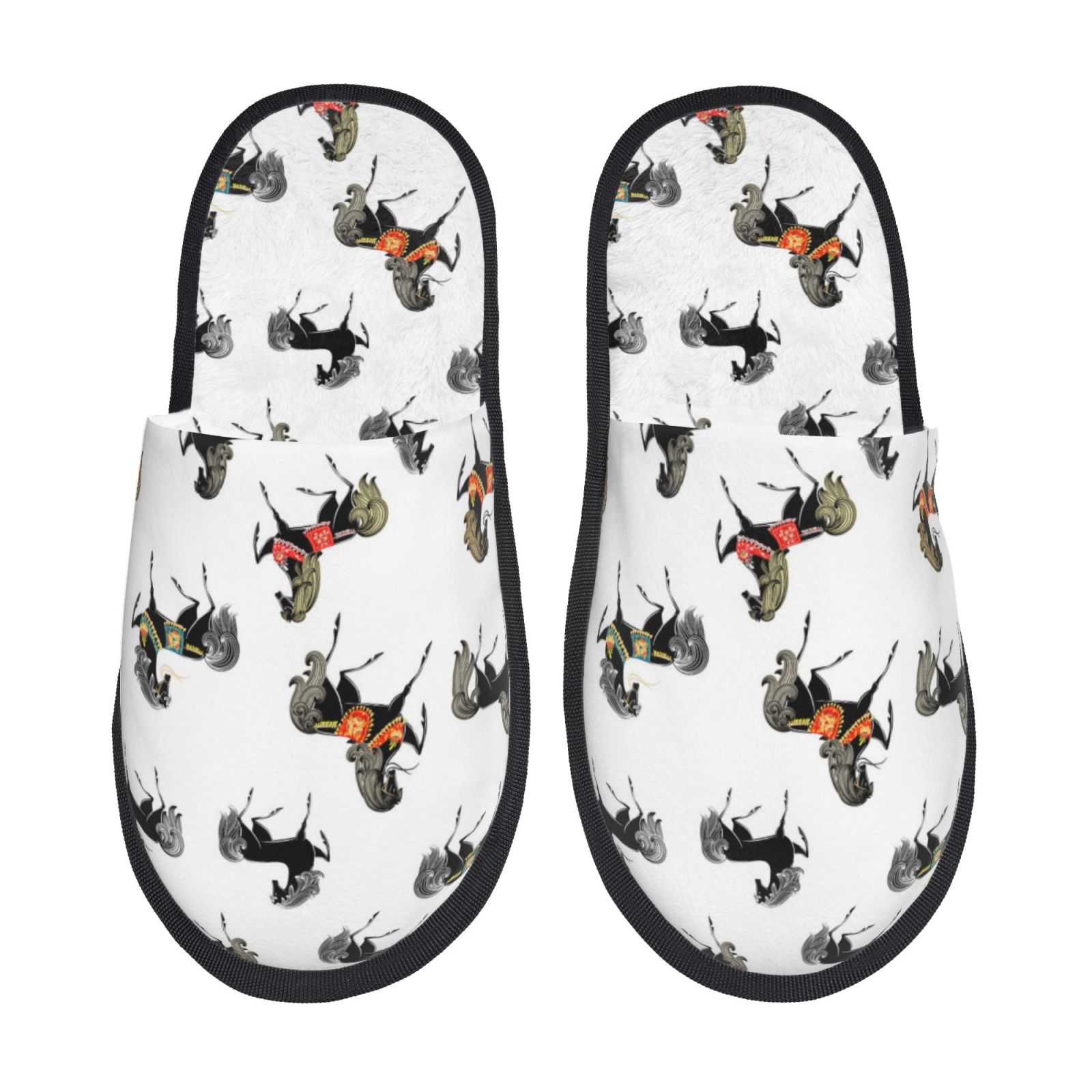 House Slippers for Women and Men Cartoon Cool Horse Black White Comfy ...