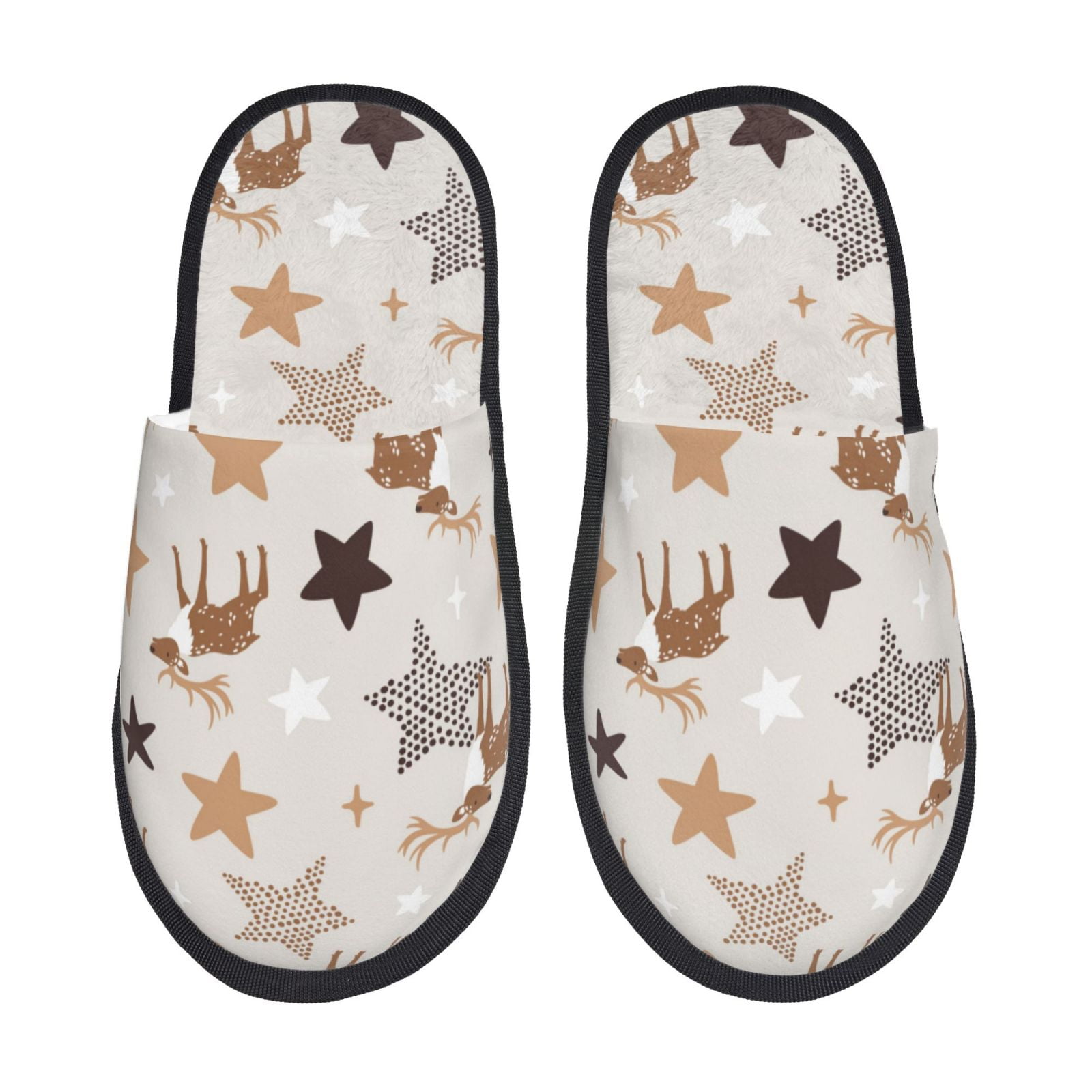 House Slippers for Women and Men Cartoon Cute Deer Stars Comfy Fuzzy ...