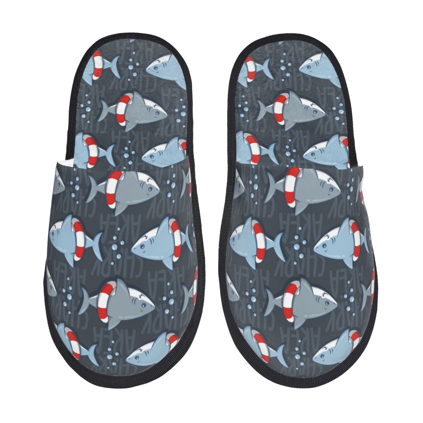 House Slippers for Women and Men Cartoon Cute Shark Swimming Ring Comfy ...