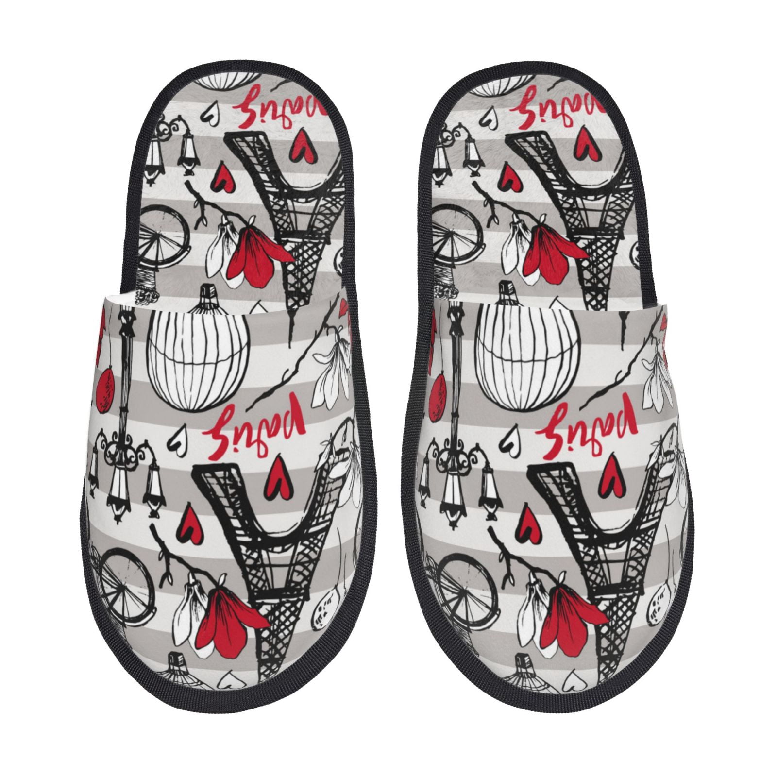House Slippers for Women and Men Eiffel Tower Retro Comfy Fuzzy Bedroom ...