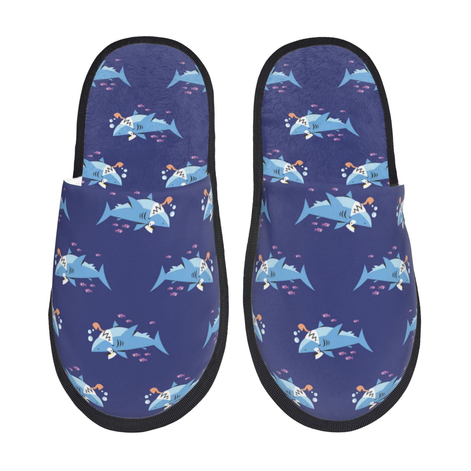 House Slippers for Women and Men Funny Cartoon Cute Shark Blue Comfy ...