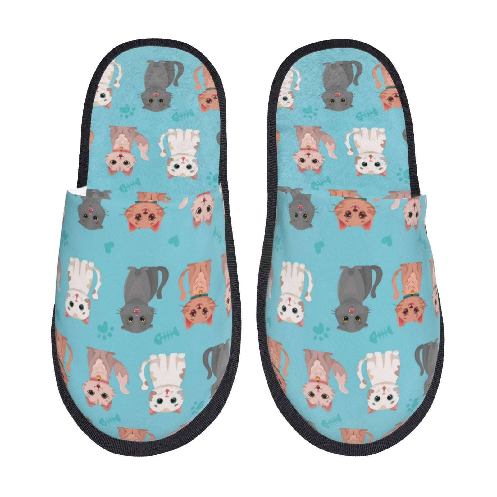 House Slippers for Women and Men Glamorous Cute Cartoon Cat Comfy Fuzzy ...