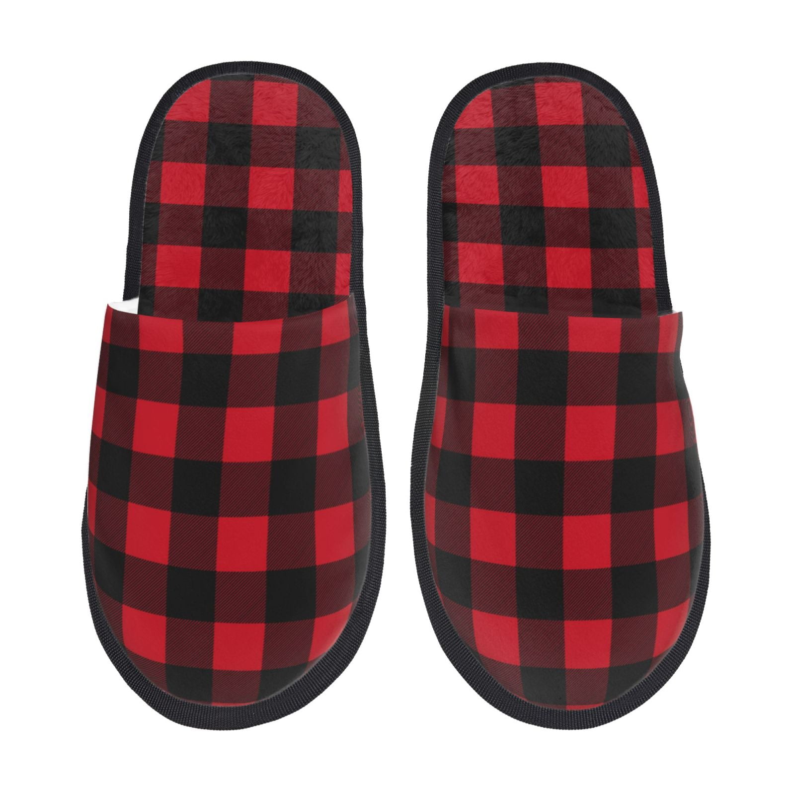 House Slippers for Women and Men Red Black Twill Stripe Plaid Comfy ...