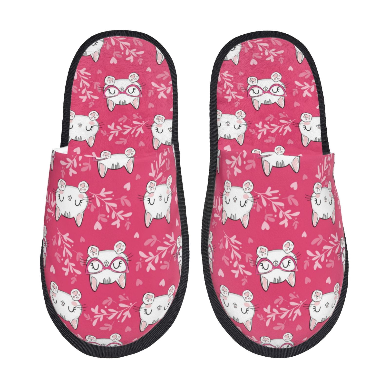 House Slippers for Women and Men Rose Red Cute Smiling Cartoon Cat ...