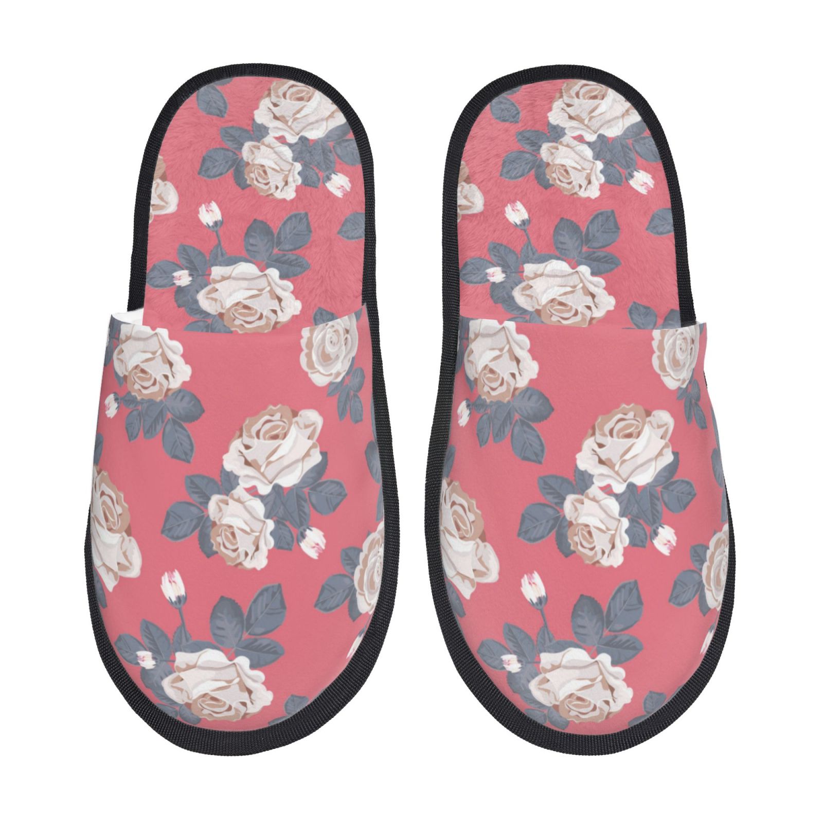 House Slippers for Women and Men White Rose Flowers Comfy Fuzzy Bedroom ...