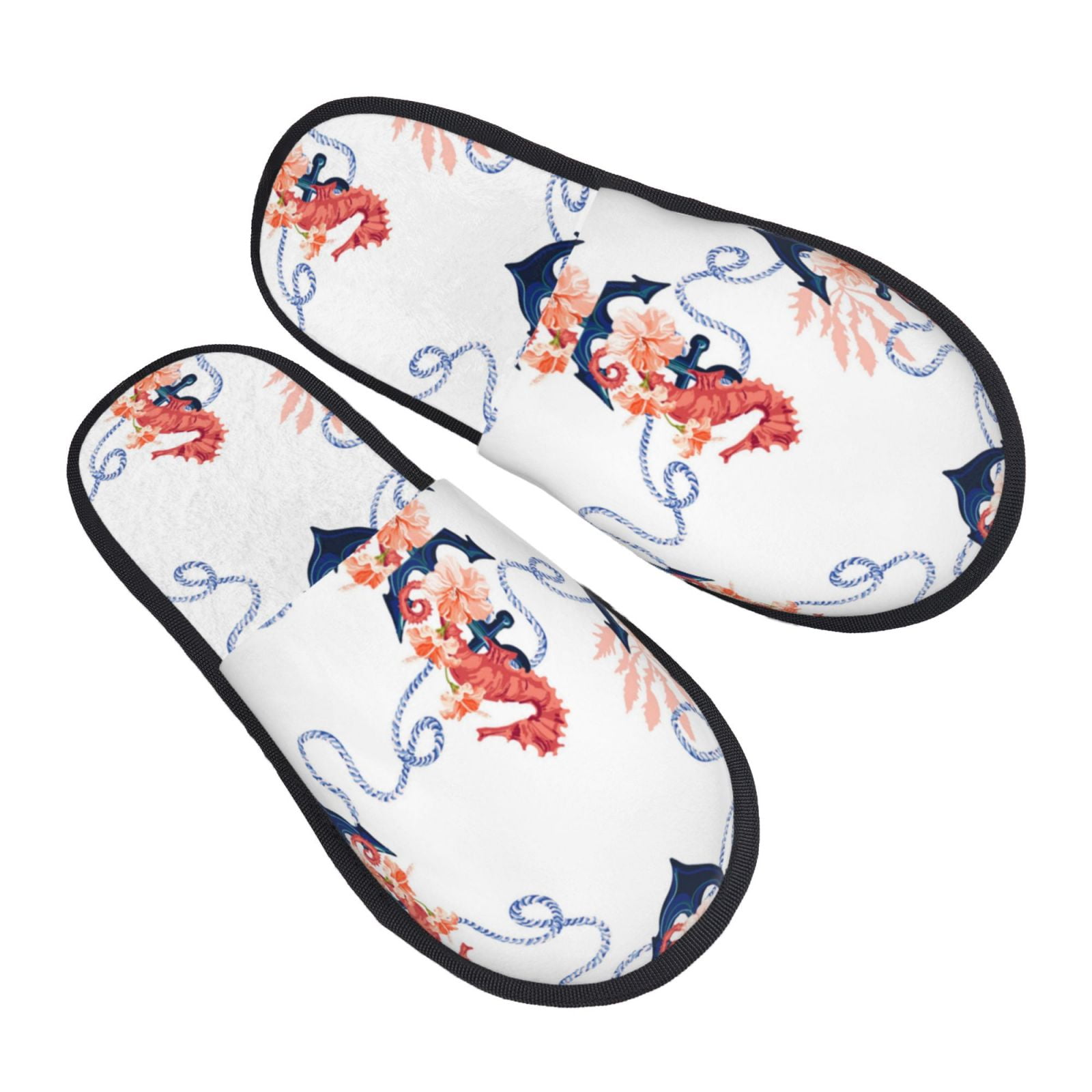 House Slippers for Women and Men anchor hibiscus ropes sea horse Comfy ...