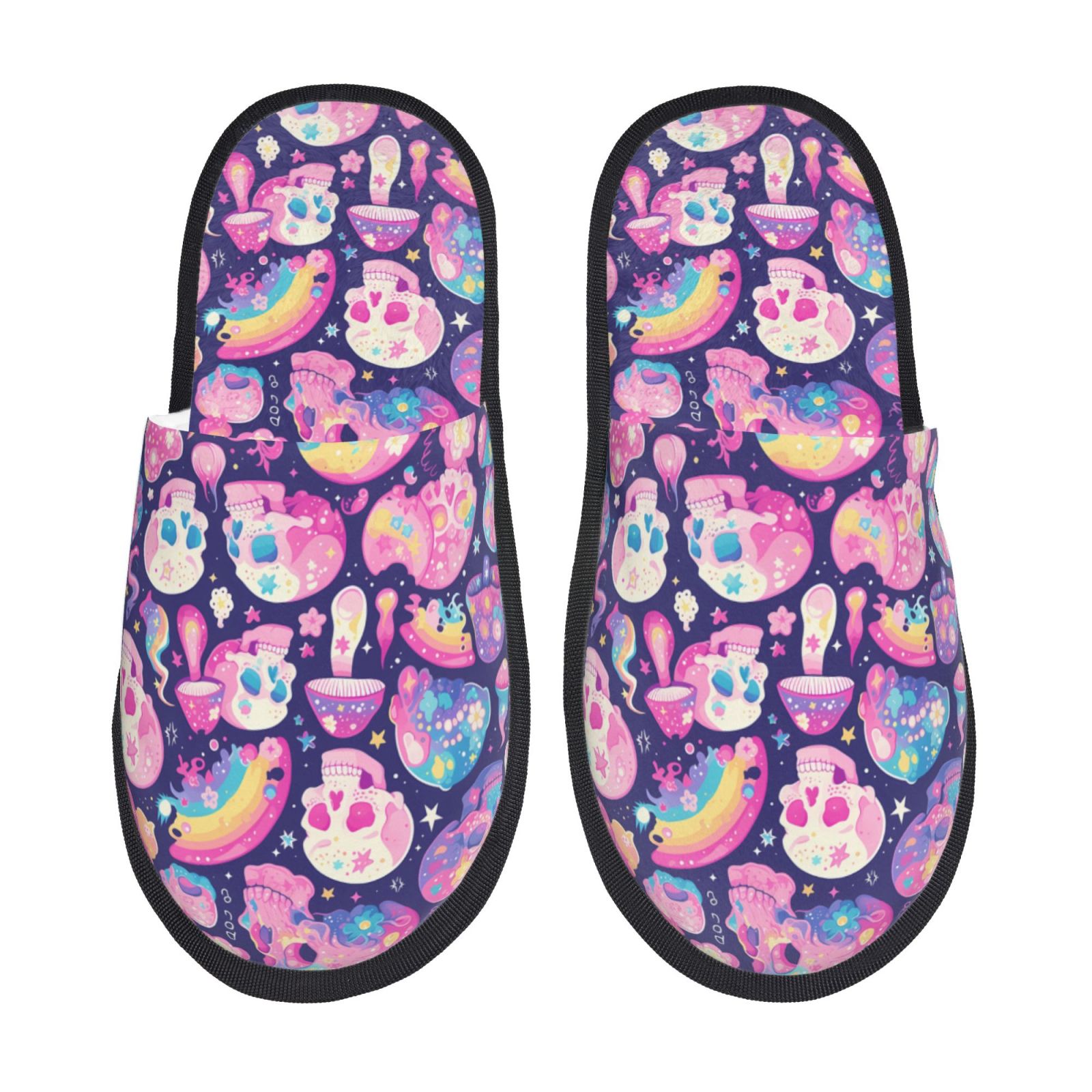 House Slippers for Women and Men cartoon rainbow Skull Comfy Fuzzy ...