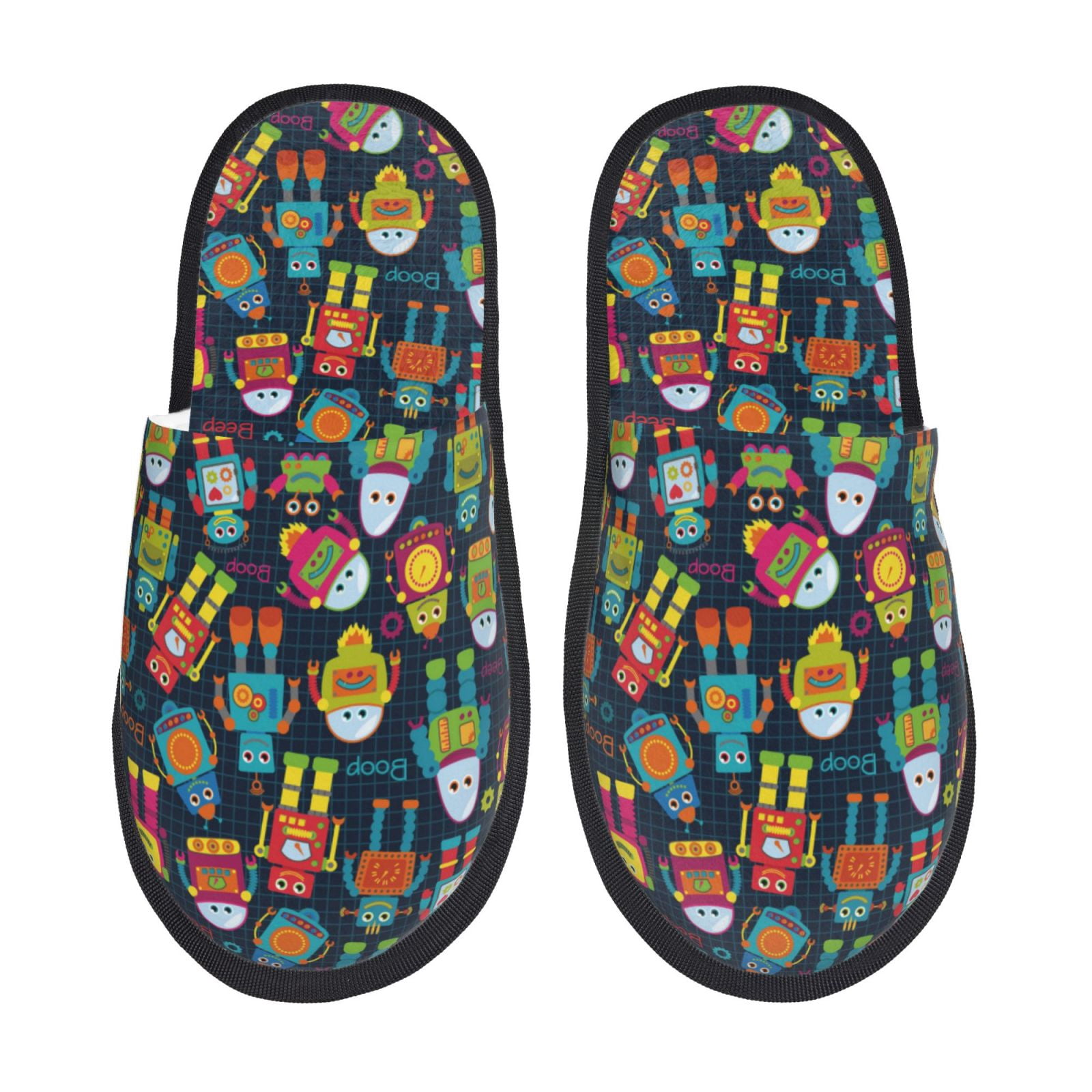 House Slippers for Women and Men cartoon robot Comfy Fuzzy Bedroom ...