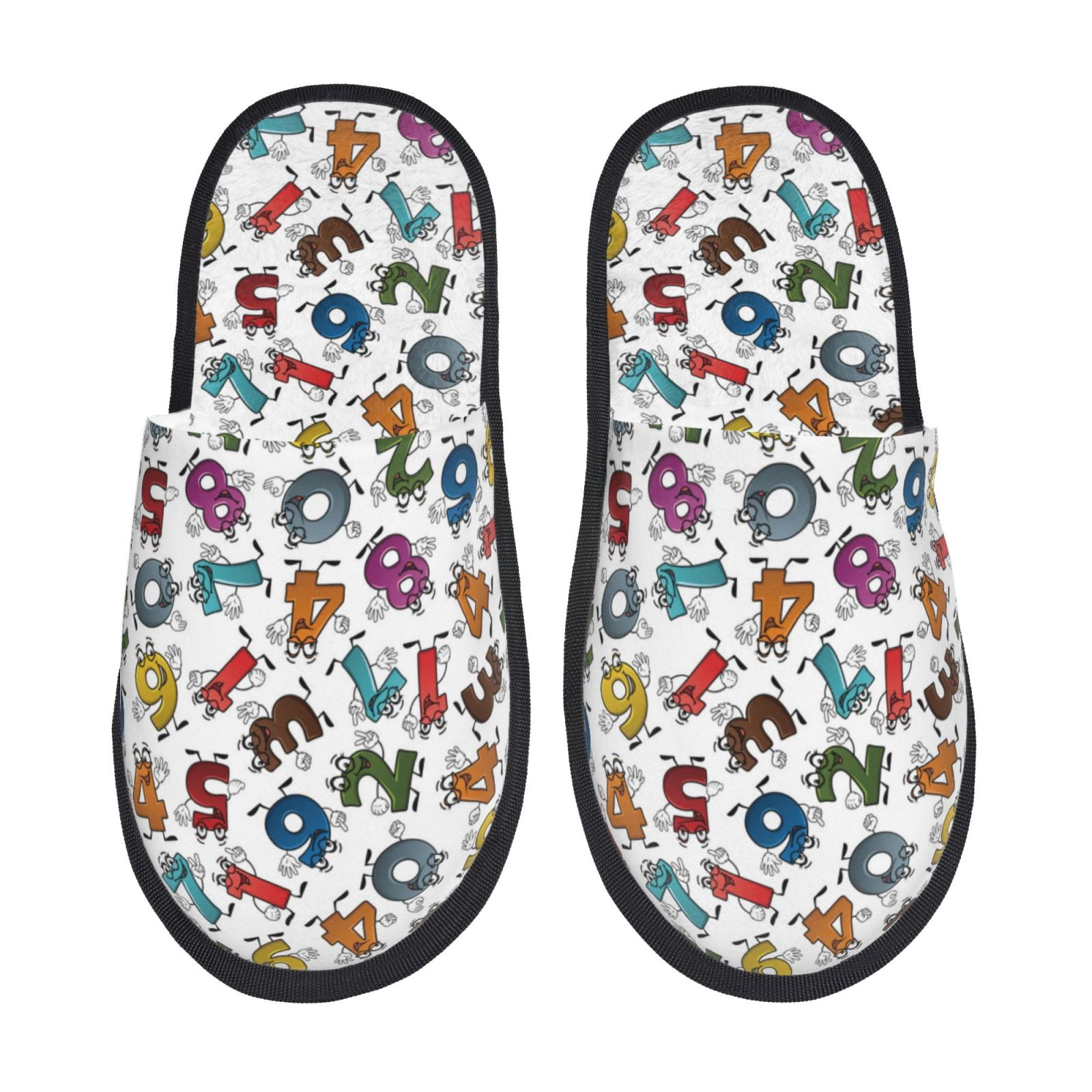House Slippers for Women and Men colorful numbers Comfy Fuzzy Bedroom ...