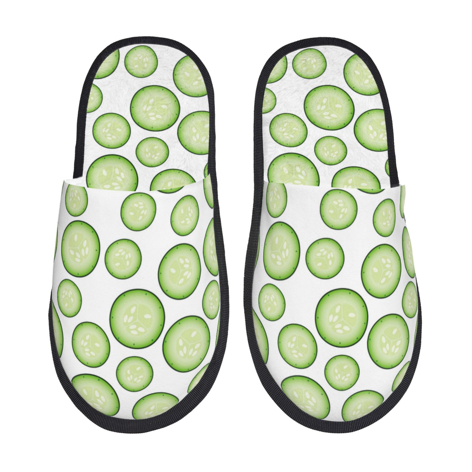 House Slippers for Women and Men white Cucumber slices Comfy Fuzzy ...