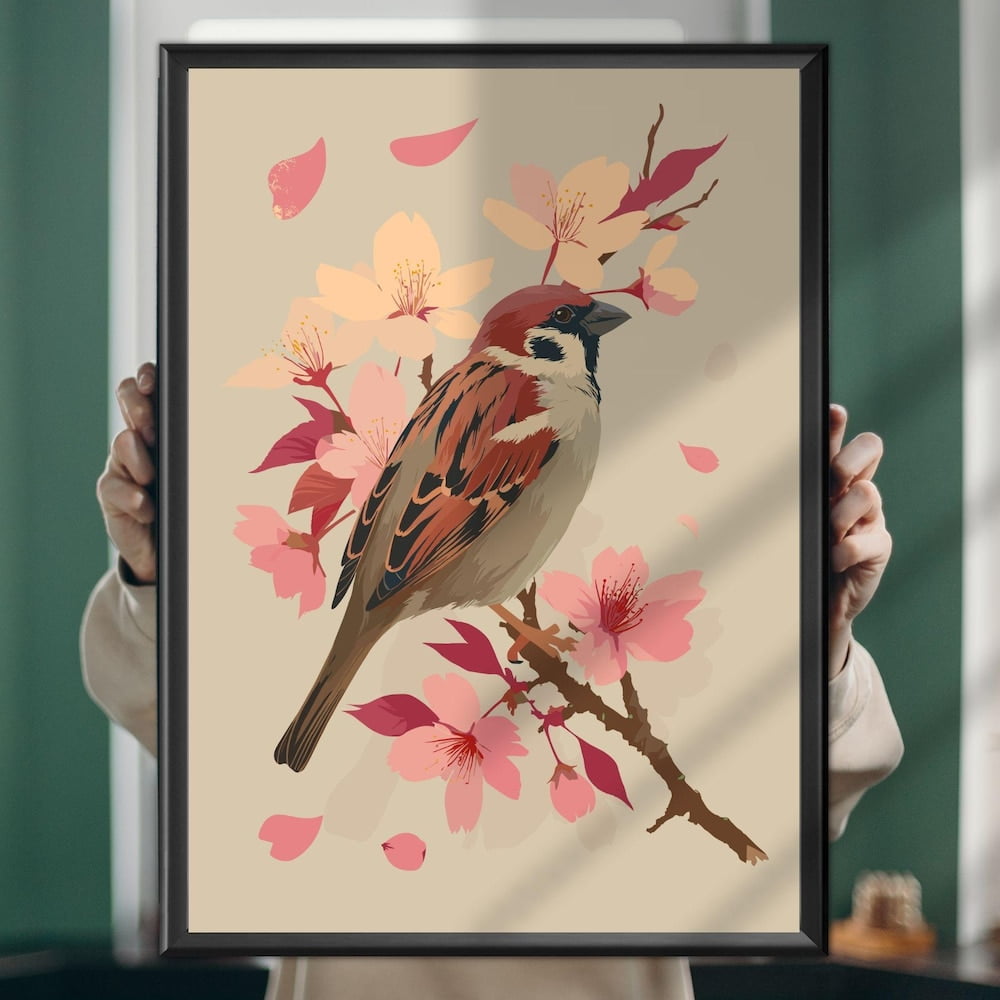 House Sparrow Painting: Rustic Cottagecore Bird Wall Art Print UNFRAMED ...