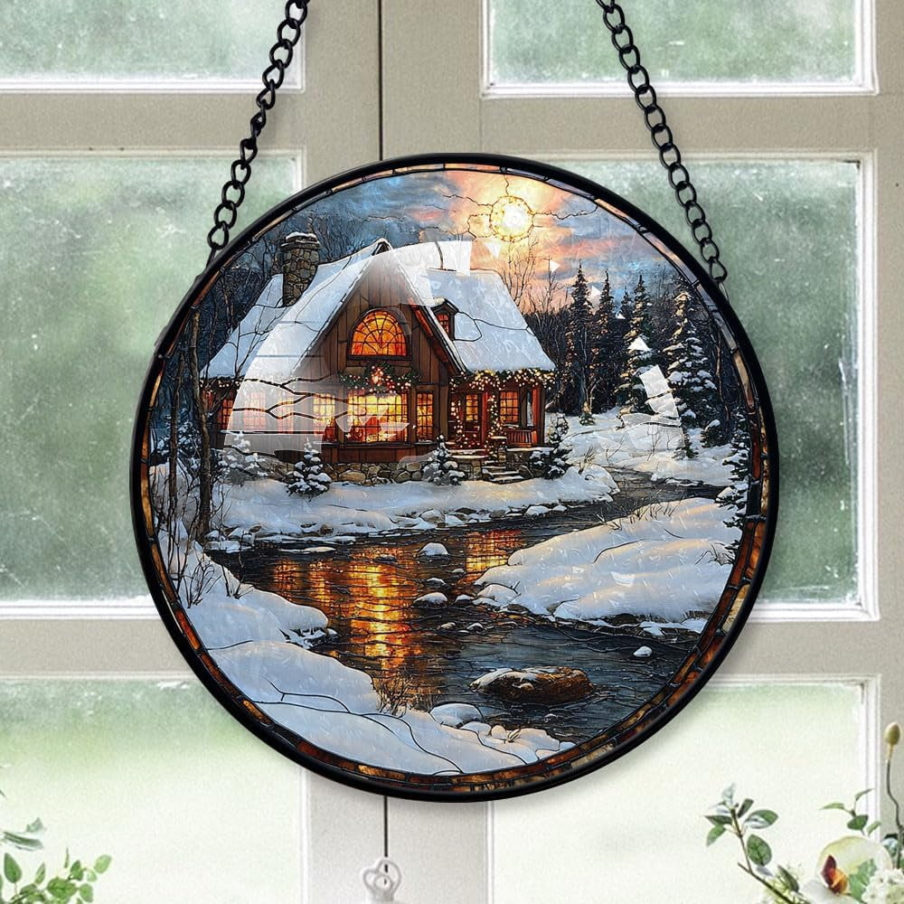 House Stained Glass Suncatcher Ornament, House Christmas, House Stained ...