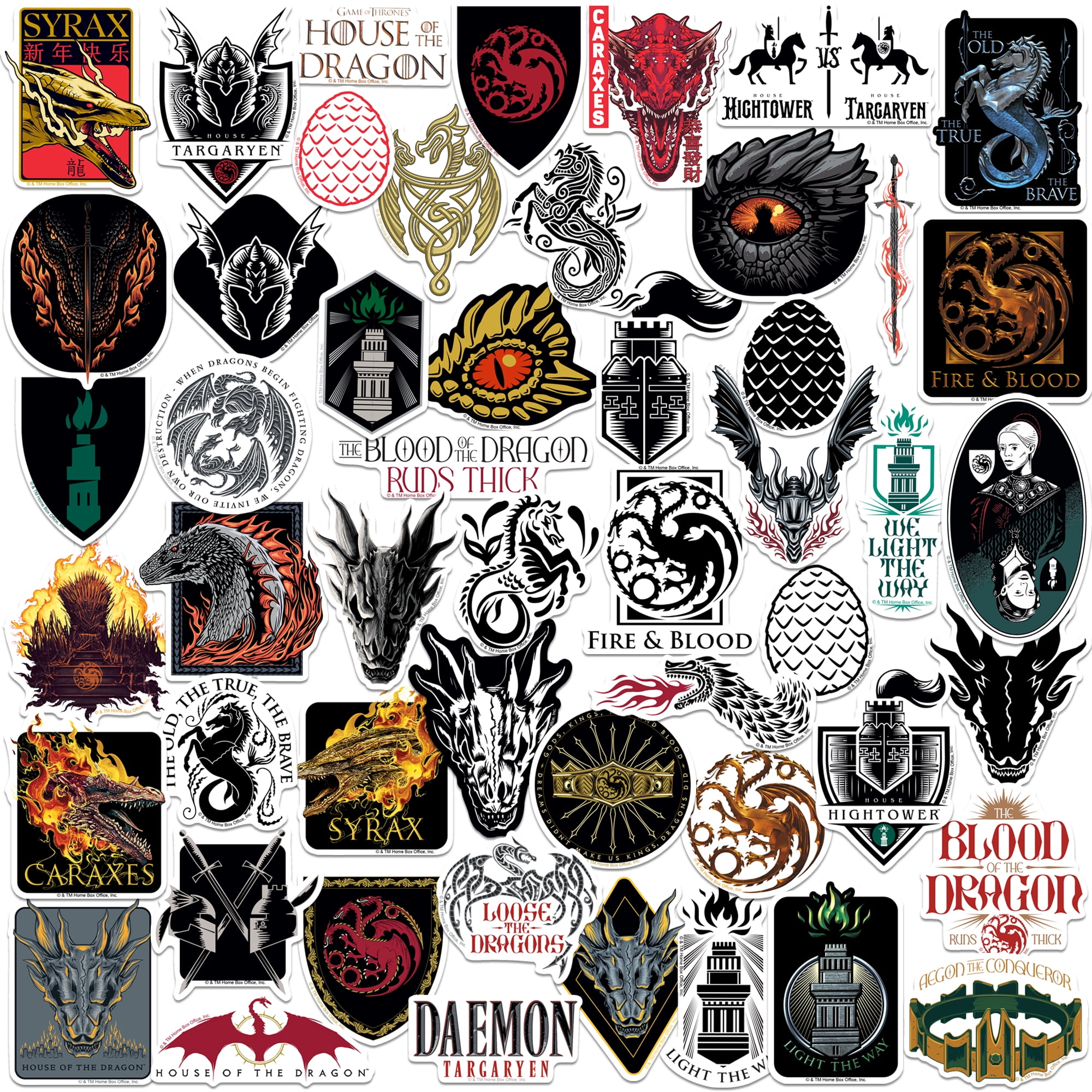 House of The Dragon Game of Thrones 50ct Vinyl Large Deluxe Stickers ...