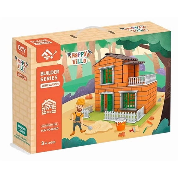 Kids Brick House Building Kit DIY Masonry Playset with Mortar, 171 ...