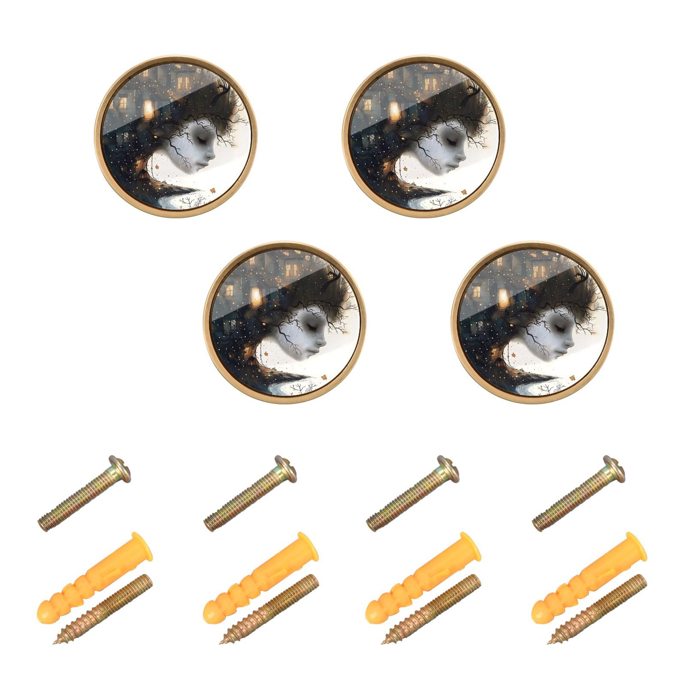 House Tree Girl Face Cabinet Knobs Sets Kitchen Pulls Dresser Drawer ...