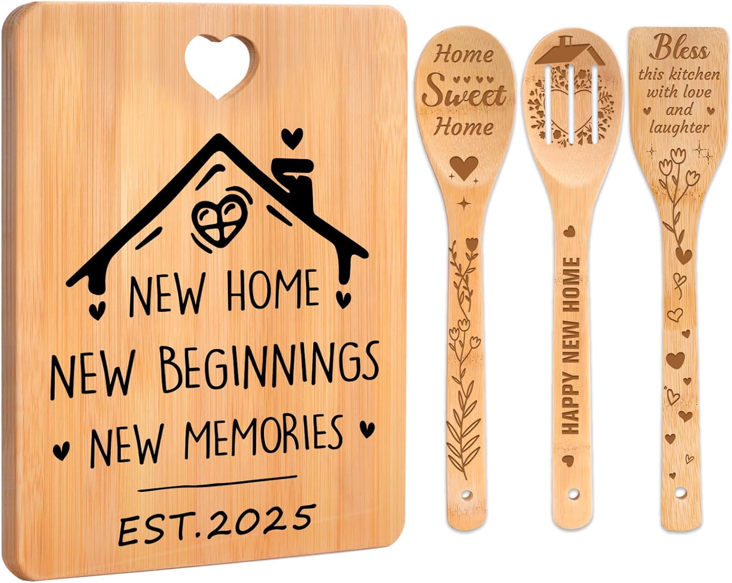 House Warming Gifts New Home - "New Home, New Beginnings, New Memories" Engraved Bamboo ...