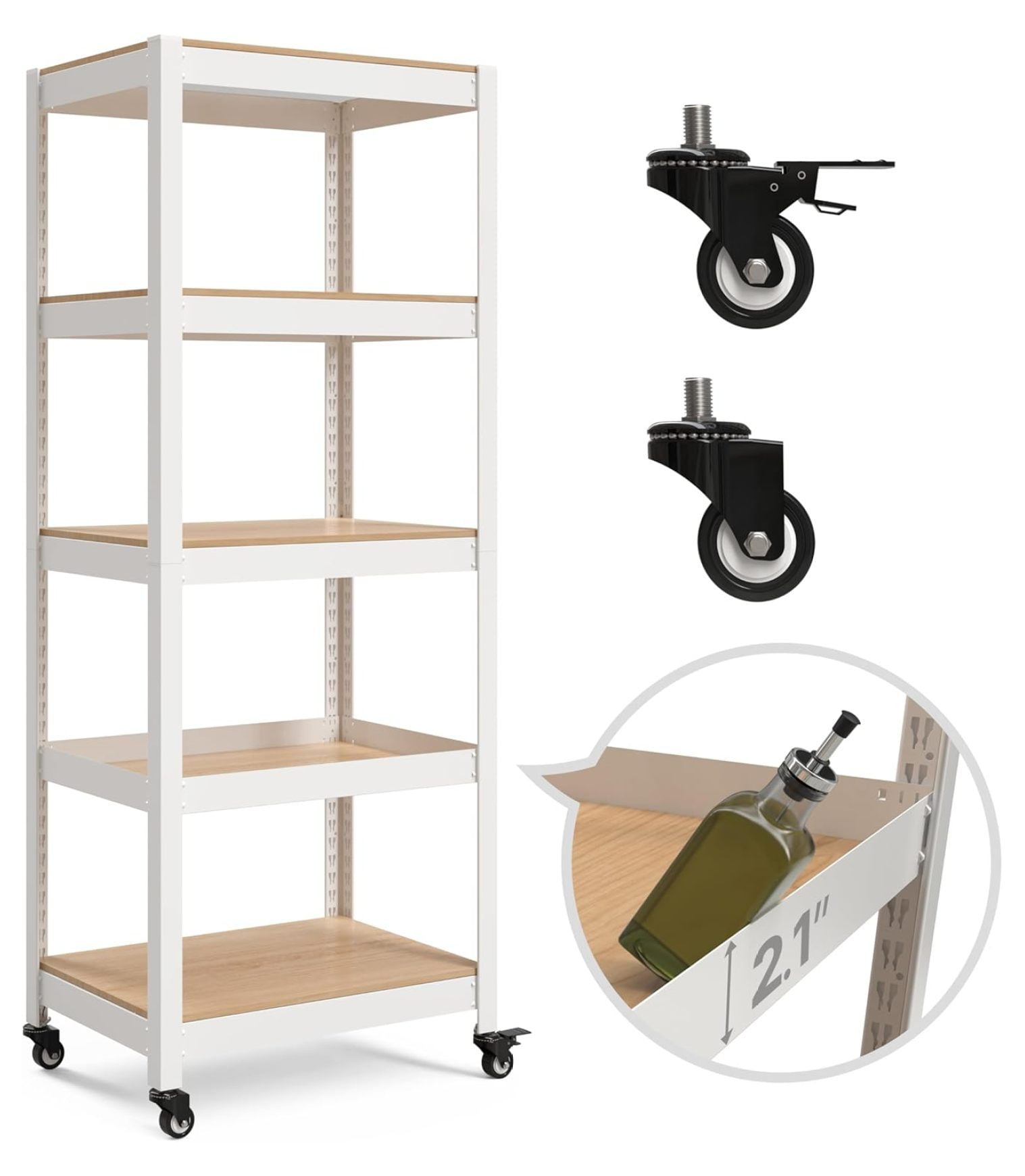 House White 5-Tier Metal Boltless Rolling Cart Shelf Rack Casters Heavy ...