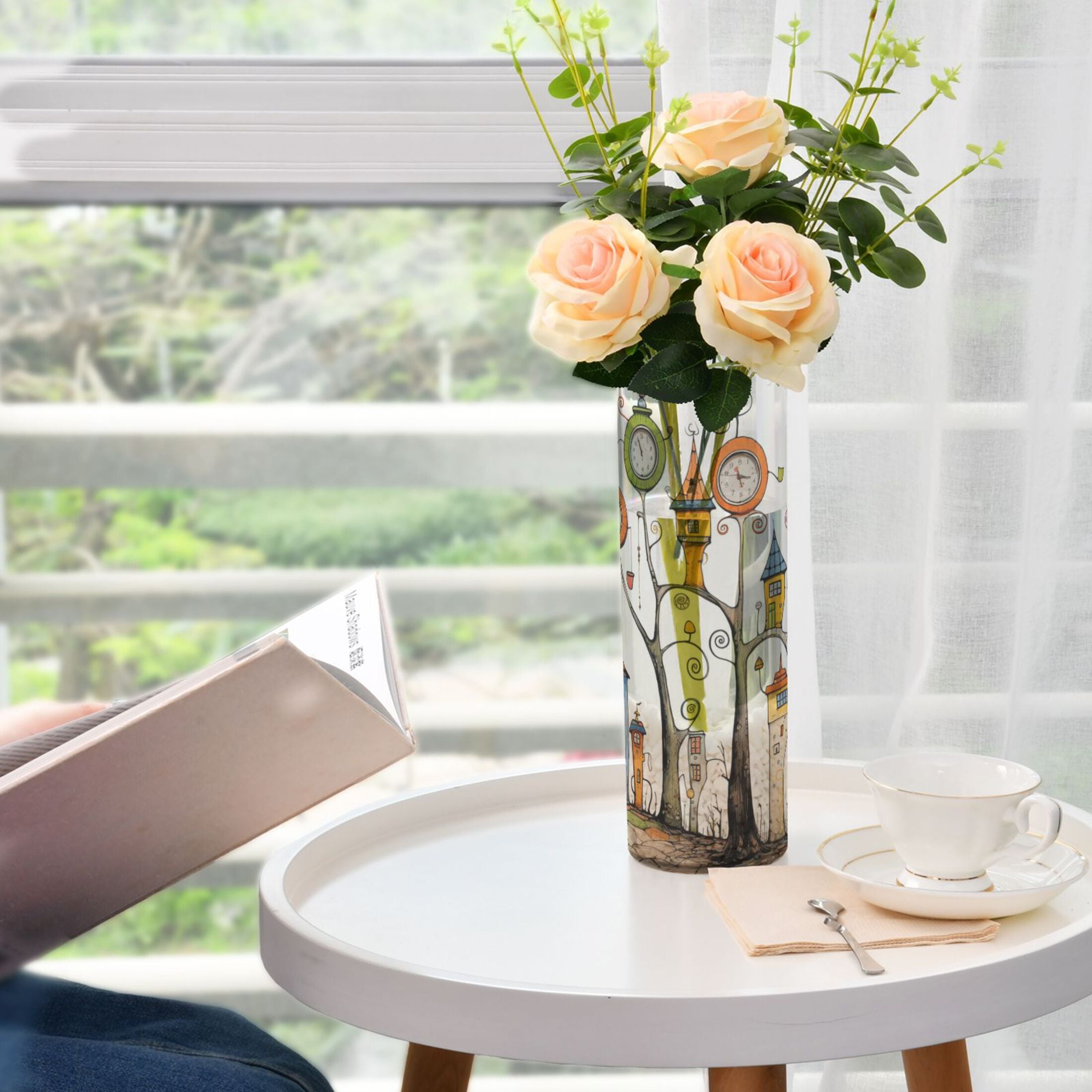 House and Tree with Clock Flower Vase 11.8x3.9 inch Vases Clear Non ...