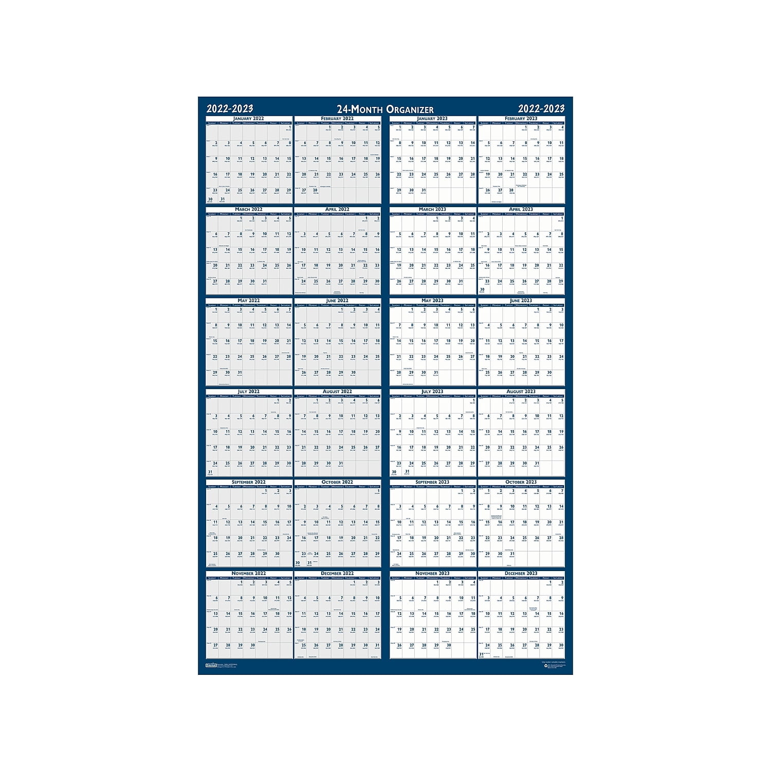 House of Doolittle 2022-2023 24" x 37" Wall Calendar Classic White/Blue ...