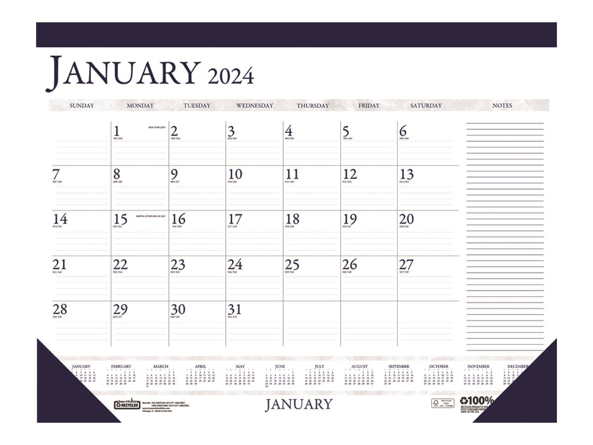 House of Doolittle 2024 Desk Pad Calendar with Notes Area, Full-Year ...