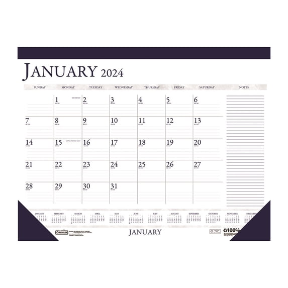 House of Doolittle 2024 Desk Pad Calendar with Notes Area, Full-Year ...