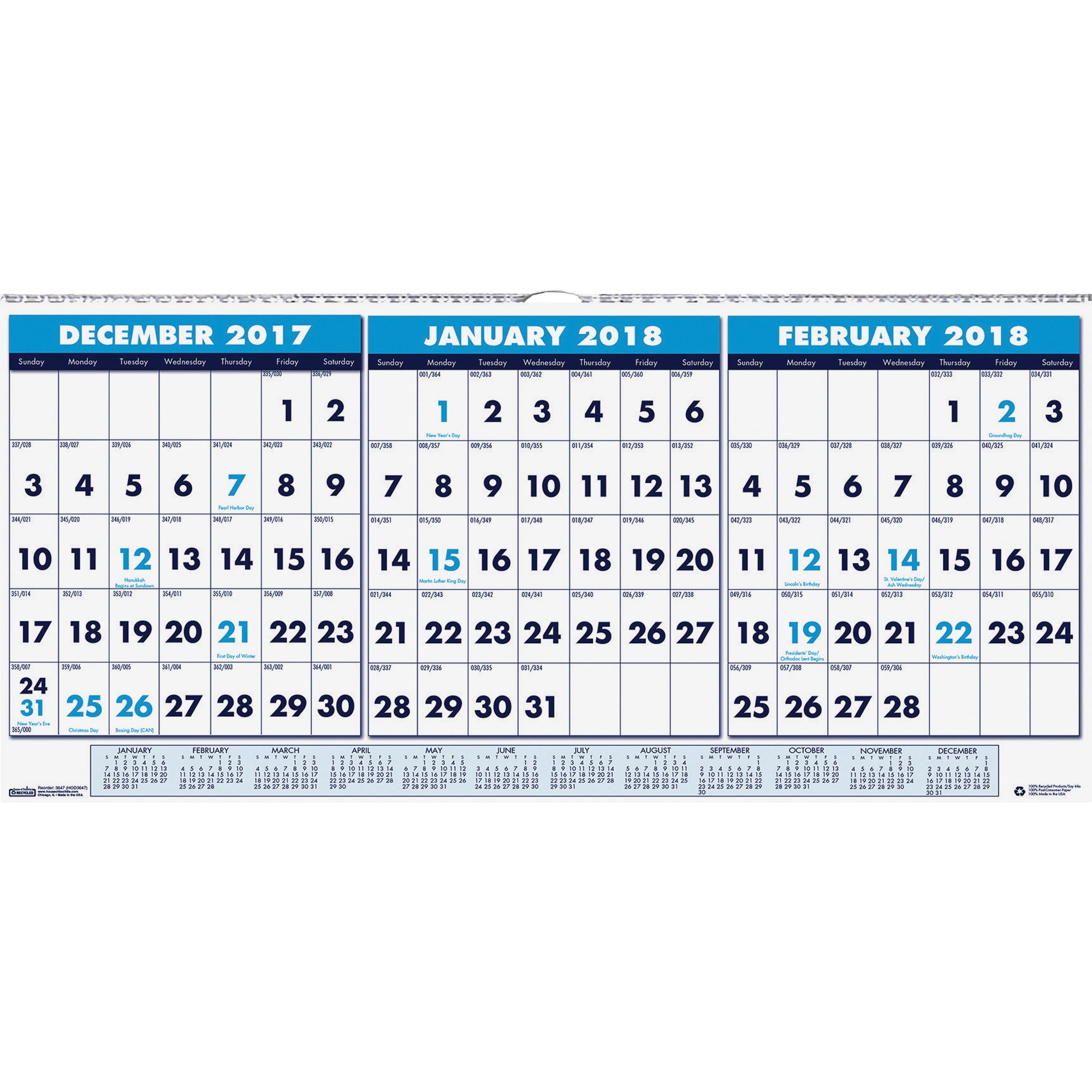House of Doolittle, HOD3647, 3-month Horizontal Wall Calendar, 1 Each ...