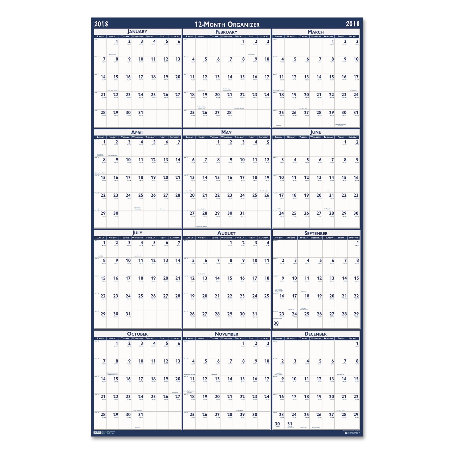 House of Doolittle Recycled Poster Style Reversible/Erasable Yearly ...