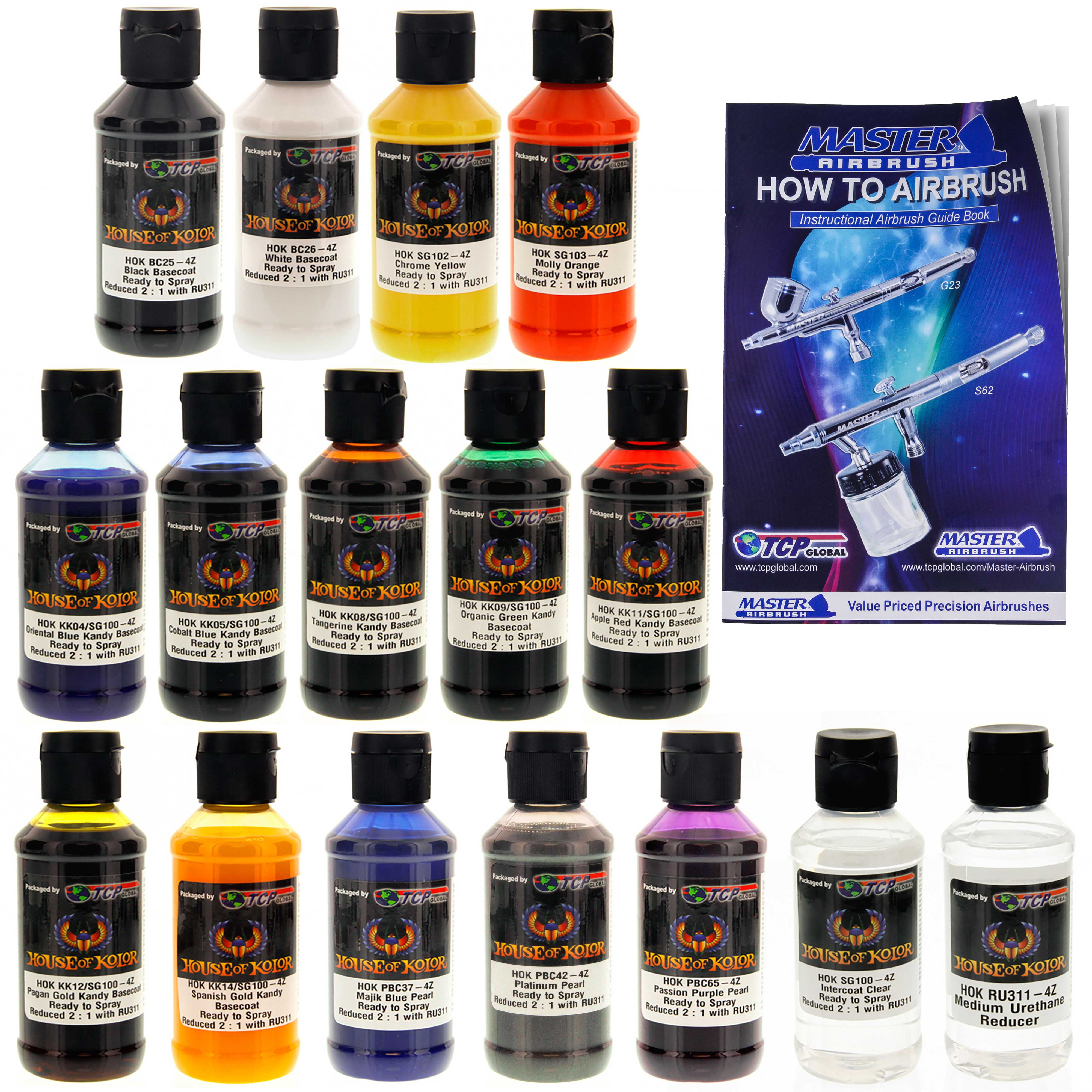 House of Kolor 4oz 14 COLOR KIT w/ KANDY, GRAPHIC, METALLIC, PEARL Base ...