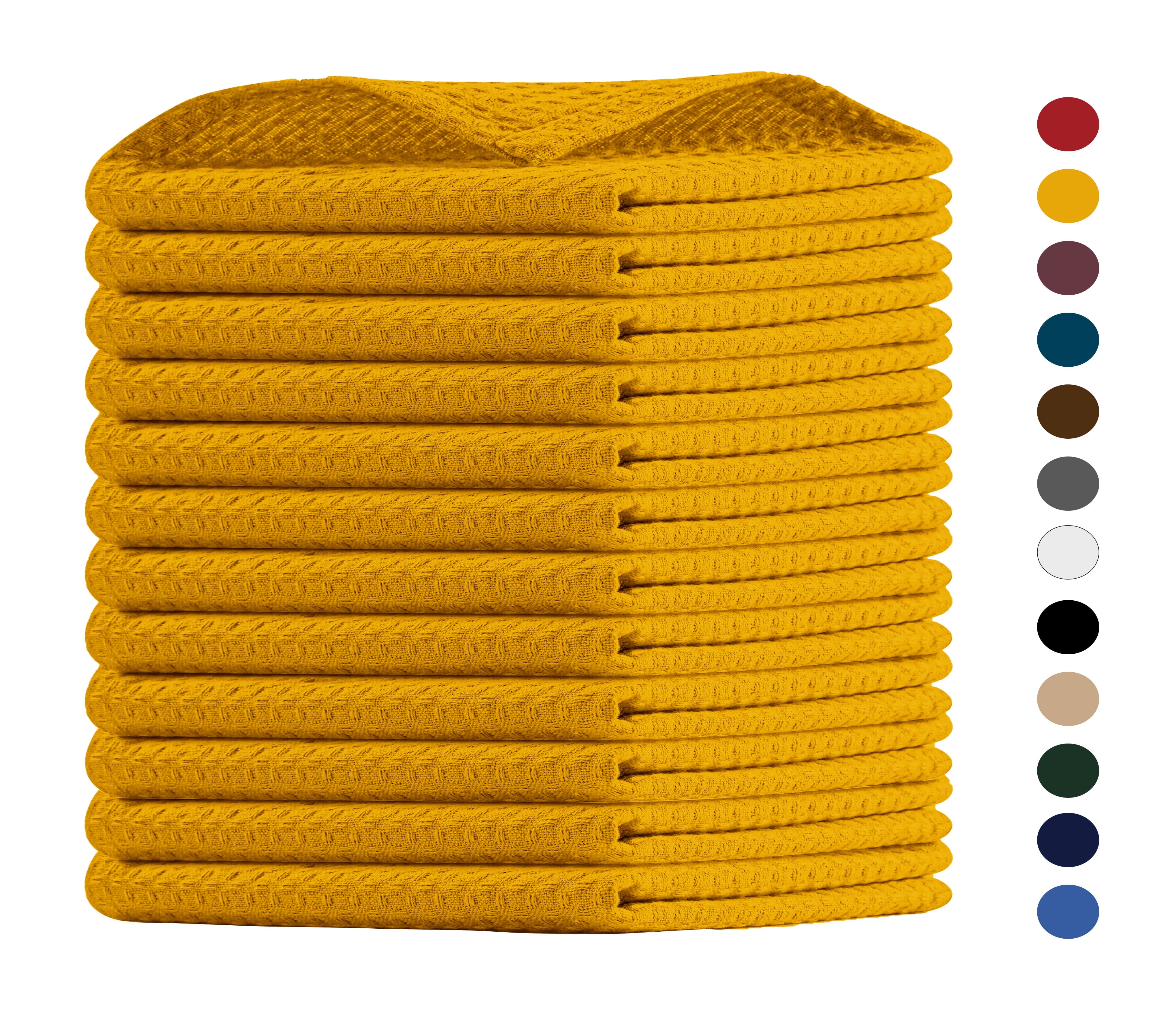 House of Orlo Cotton Waffle Dish Cloth, 12 Pack, 12"x12", Mustard ...