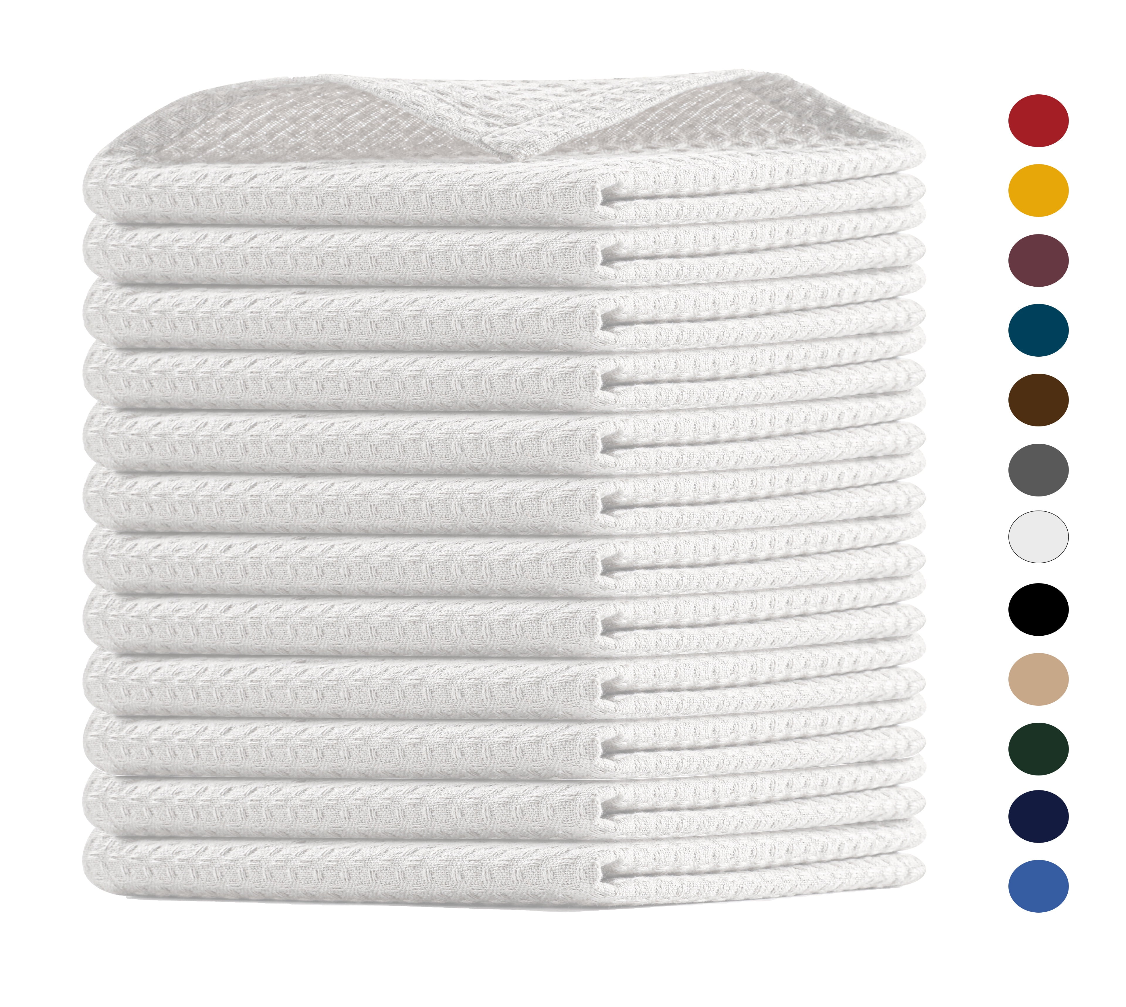 House of Orlo Cotton Waffle Dish Cloth, 12 Pack, 12"x12", White ...