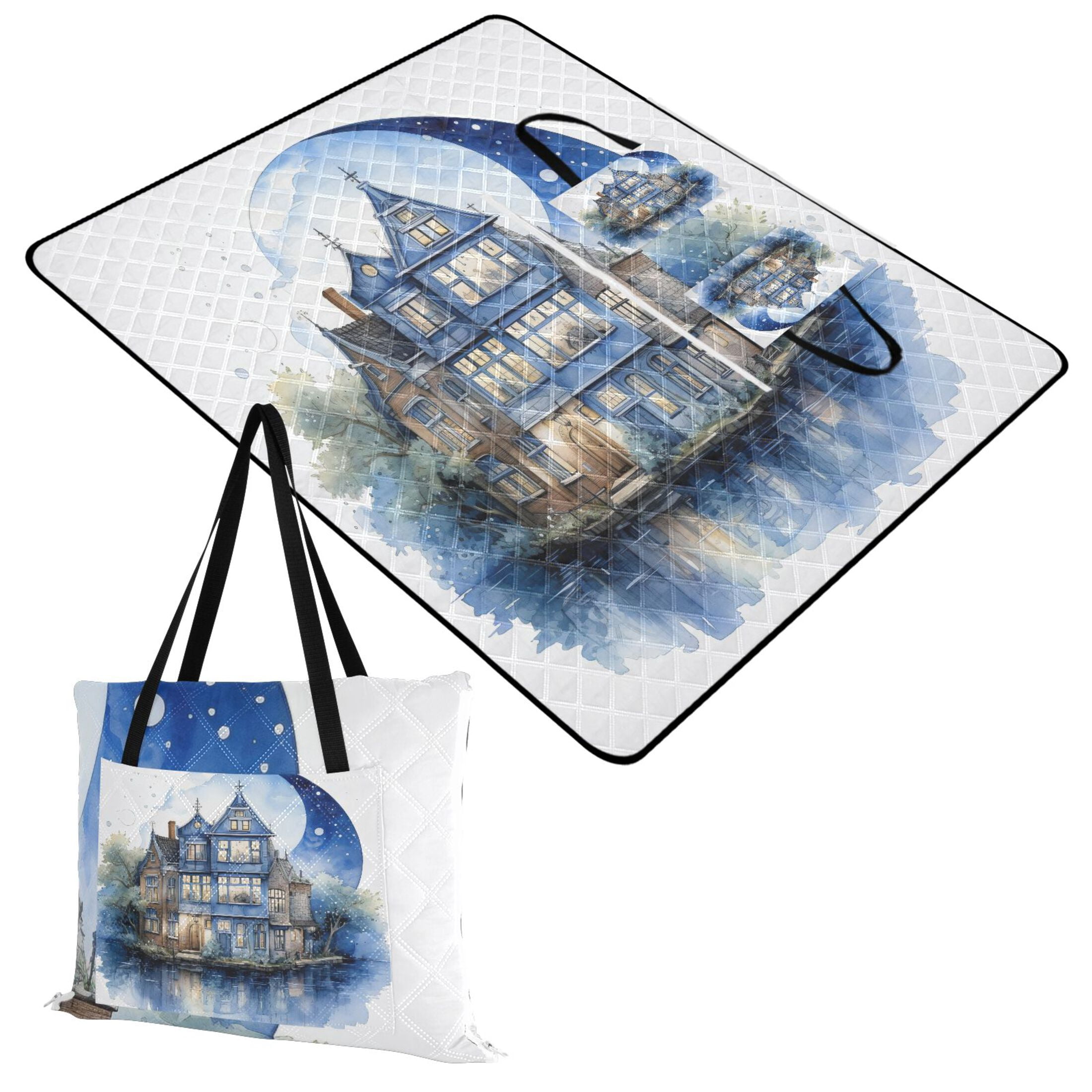 House on Lack and Moon Extra Large Picnic Beach Blanket Waterproof Sand ...