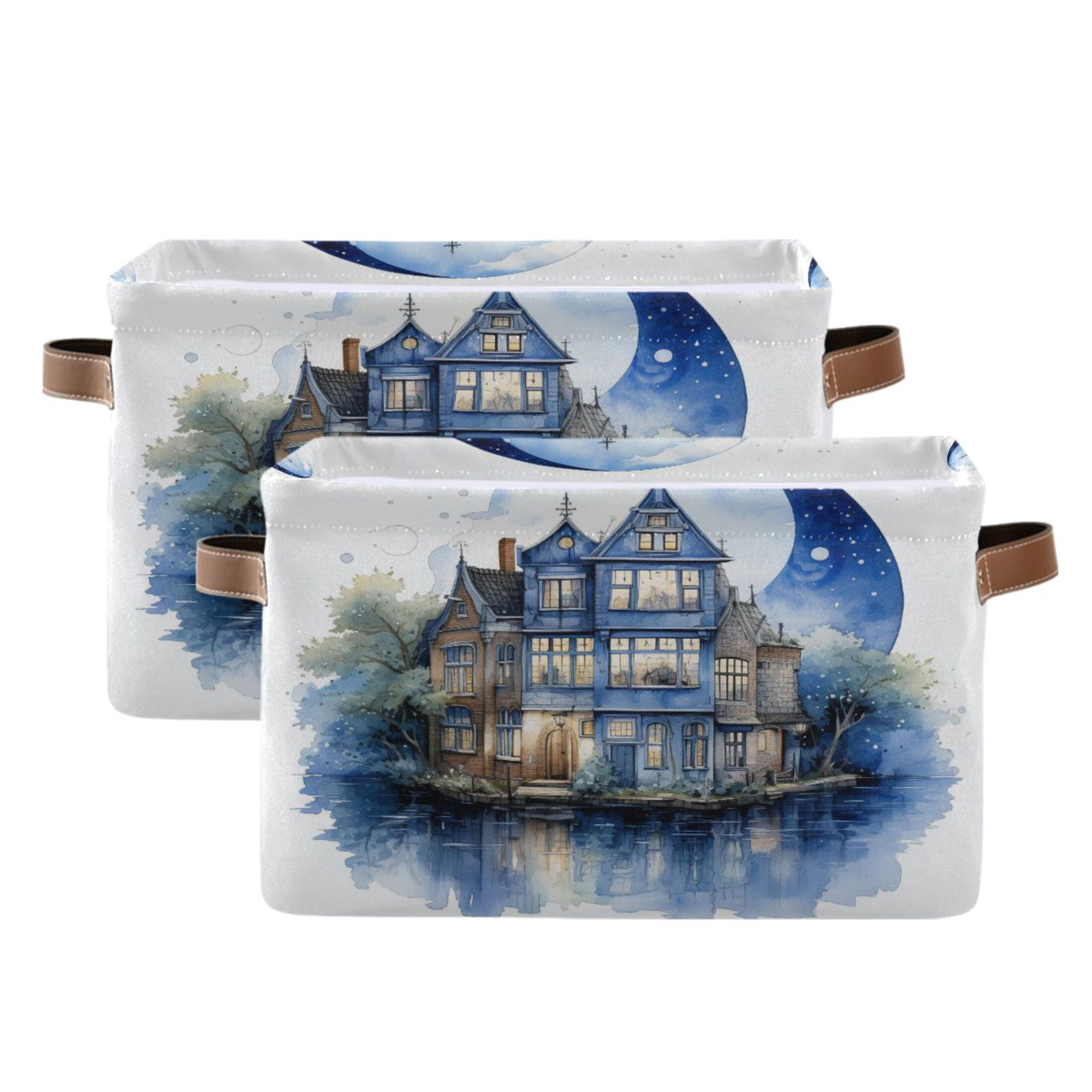 House on Lack and Moon Storage Bins with Handle Fabric Organizer Basket ...