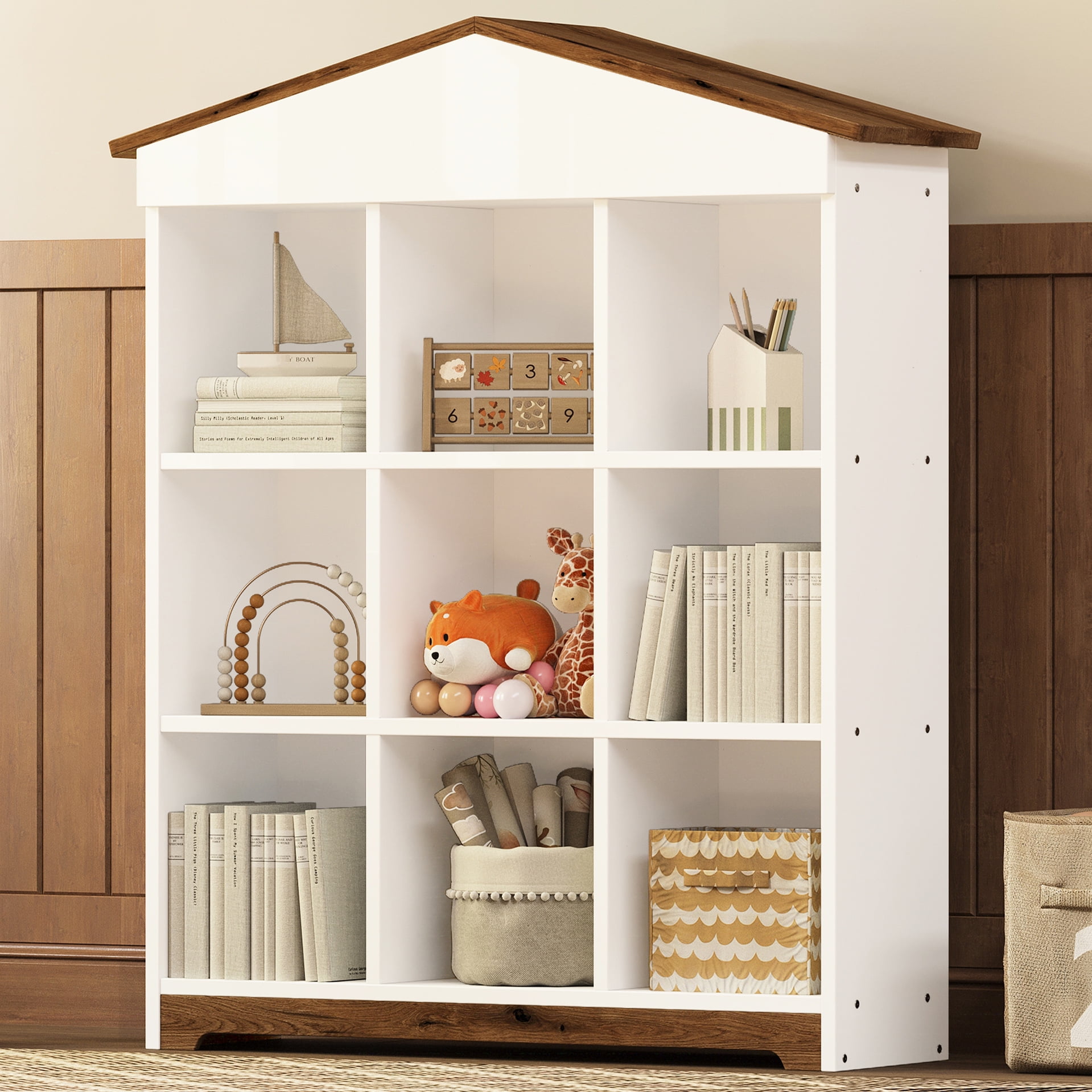 House-shaped Storage Shelf With 9 Compartments, 3-layer In White ...