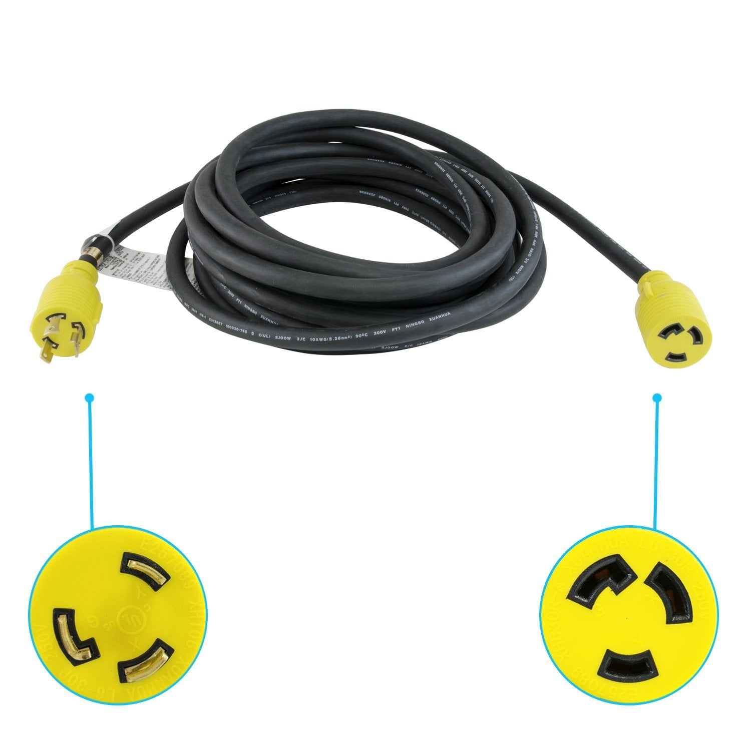 Houseables Extension Cord, Electric Wire, 3 Prong, 30 Amp, 250 Volt ...