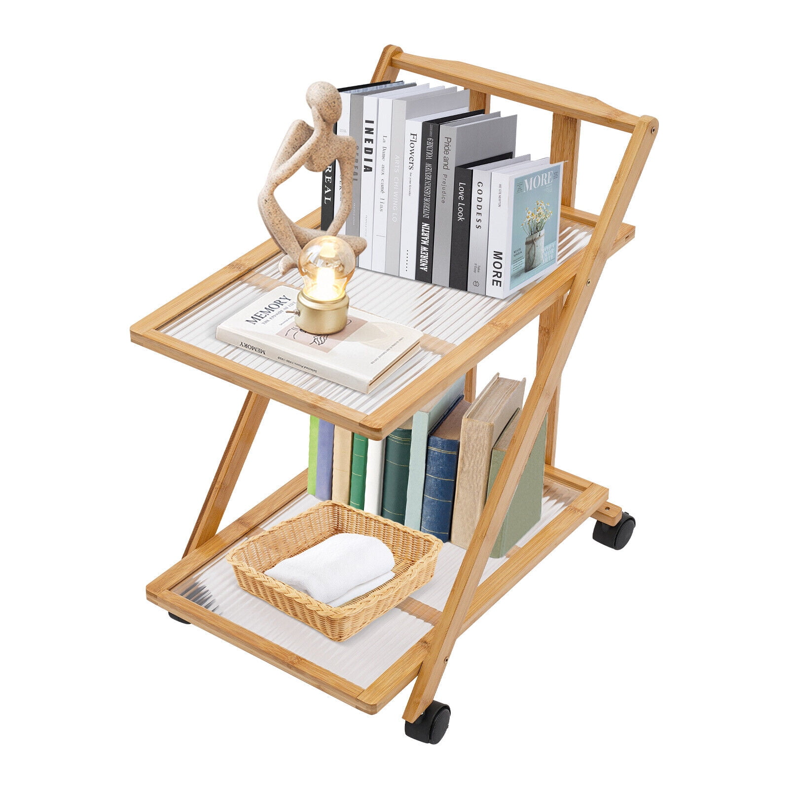 Household 2 Tier Bamboo Storage Rack Foldable Triangular Storage Stand ...