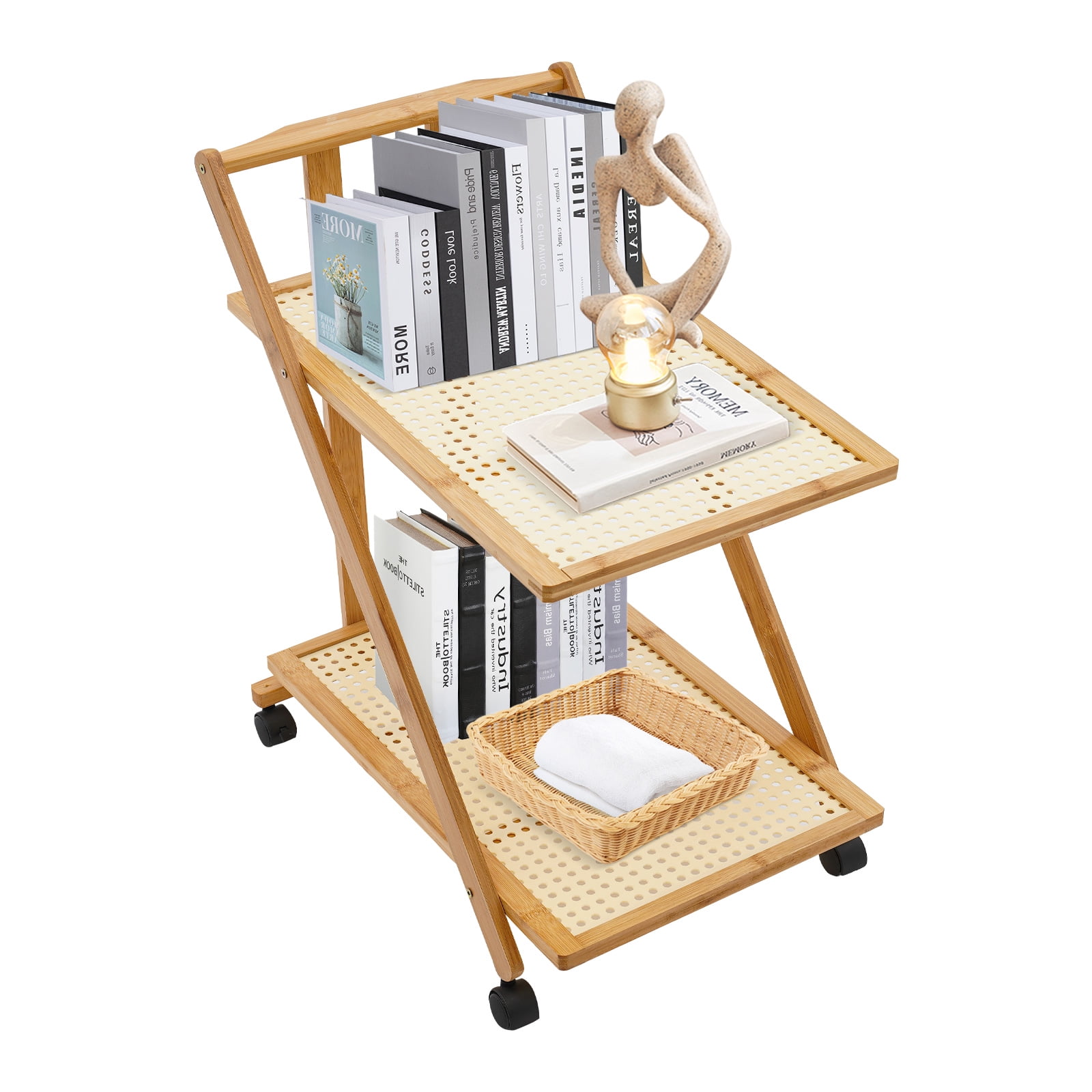 Household 2 Tier Bamboo Storage Rack Foldable Triangular Storage Stand ...