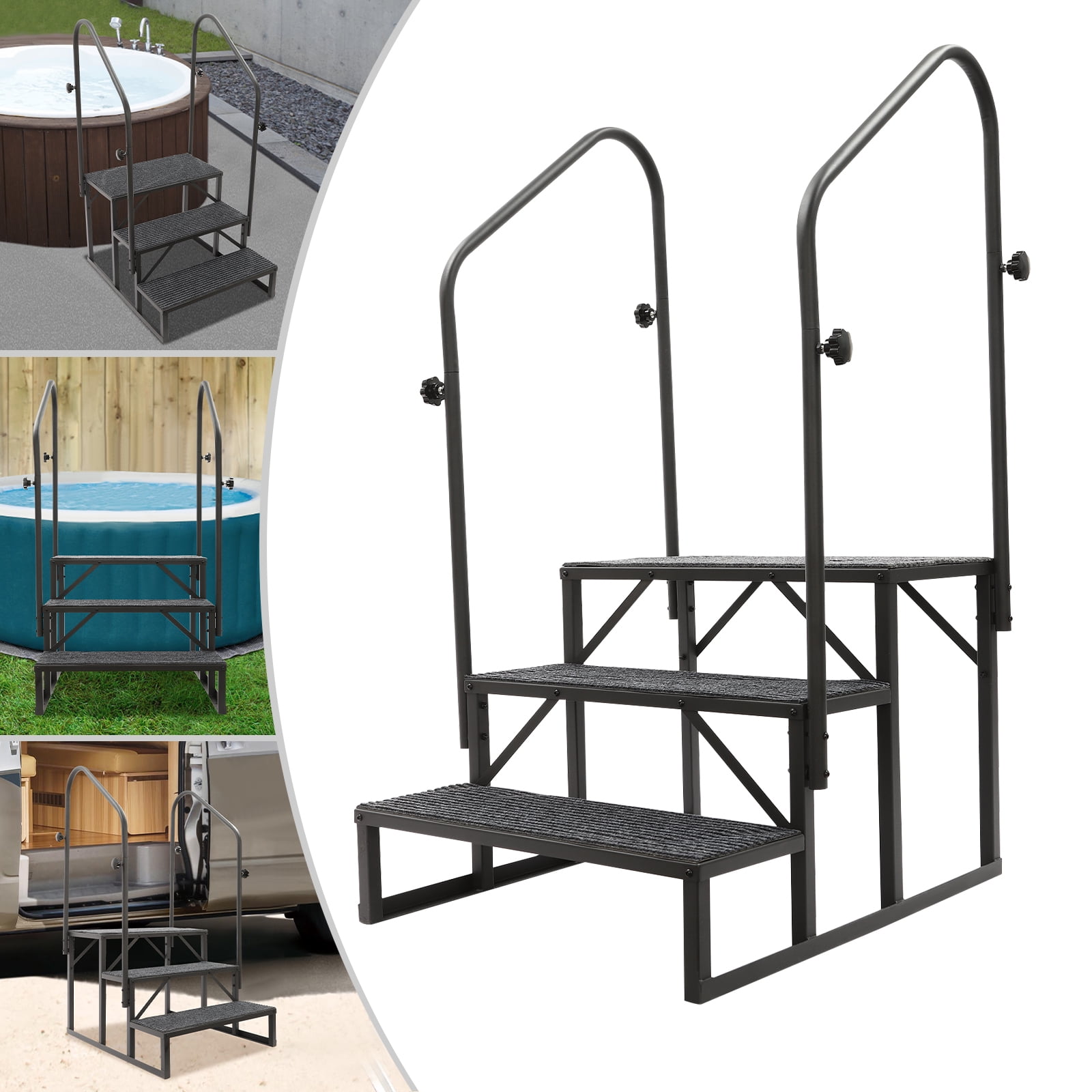 Household 3-Step Ladder RV Trailer Camper Porch Ladder with Double Side ...