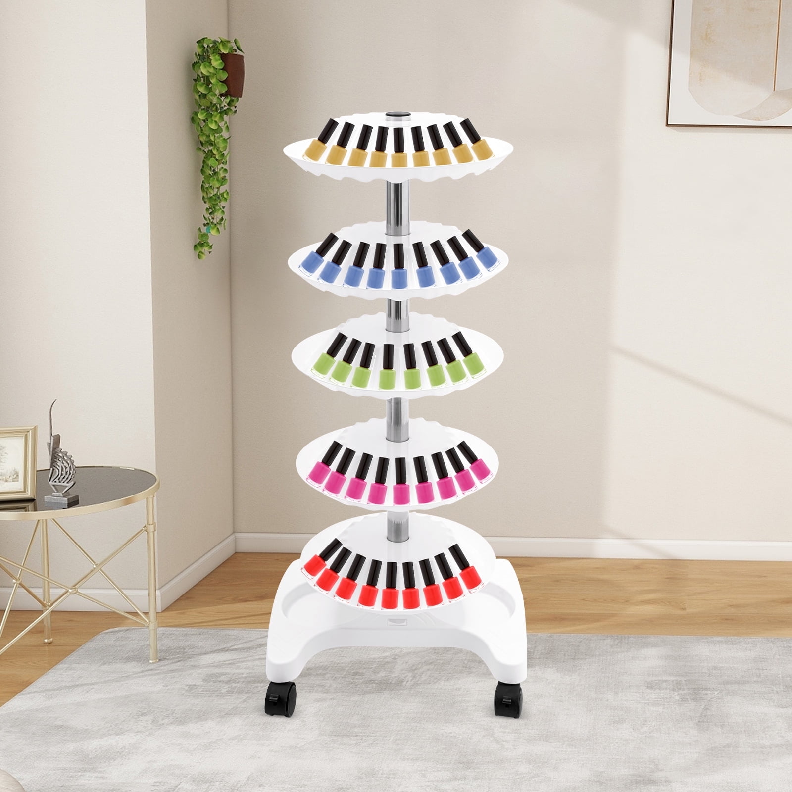 Household 5 Tiers Nail Polish Rotating Trolley Display Rack, Cosmetic ...