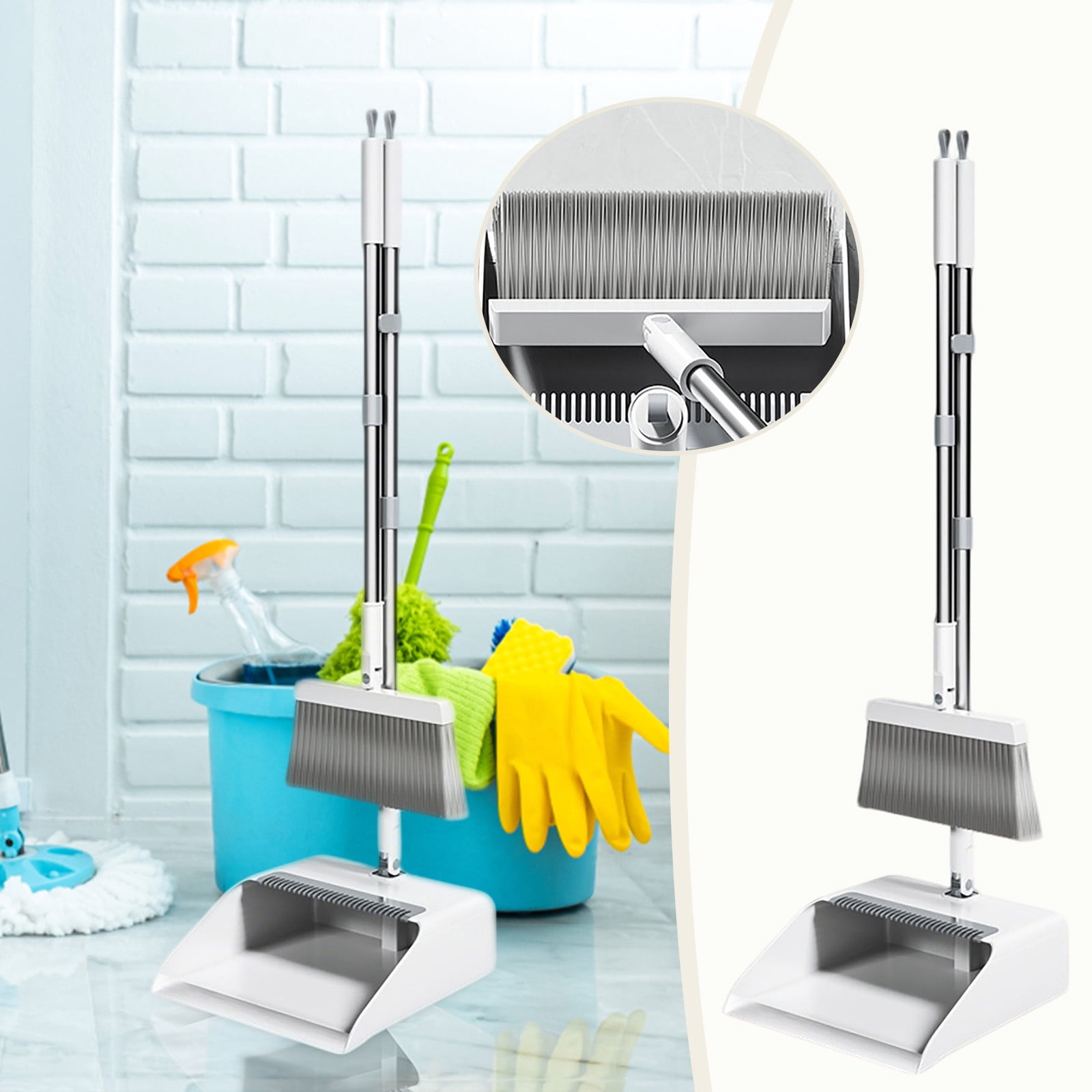 Household Broom with Dustpan Plastic Silicone Extra Long Adjustable ...