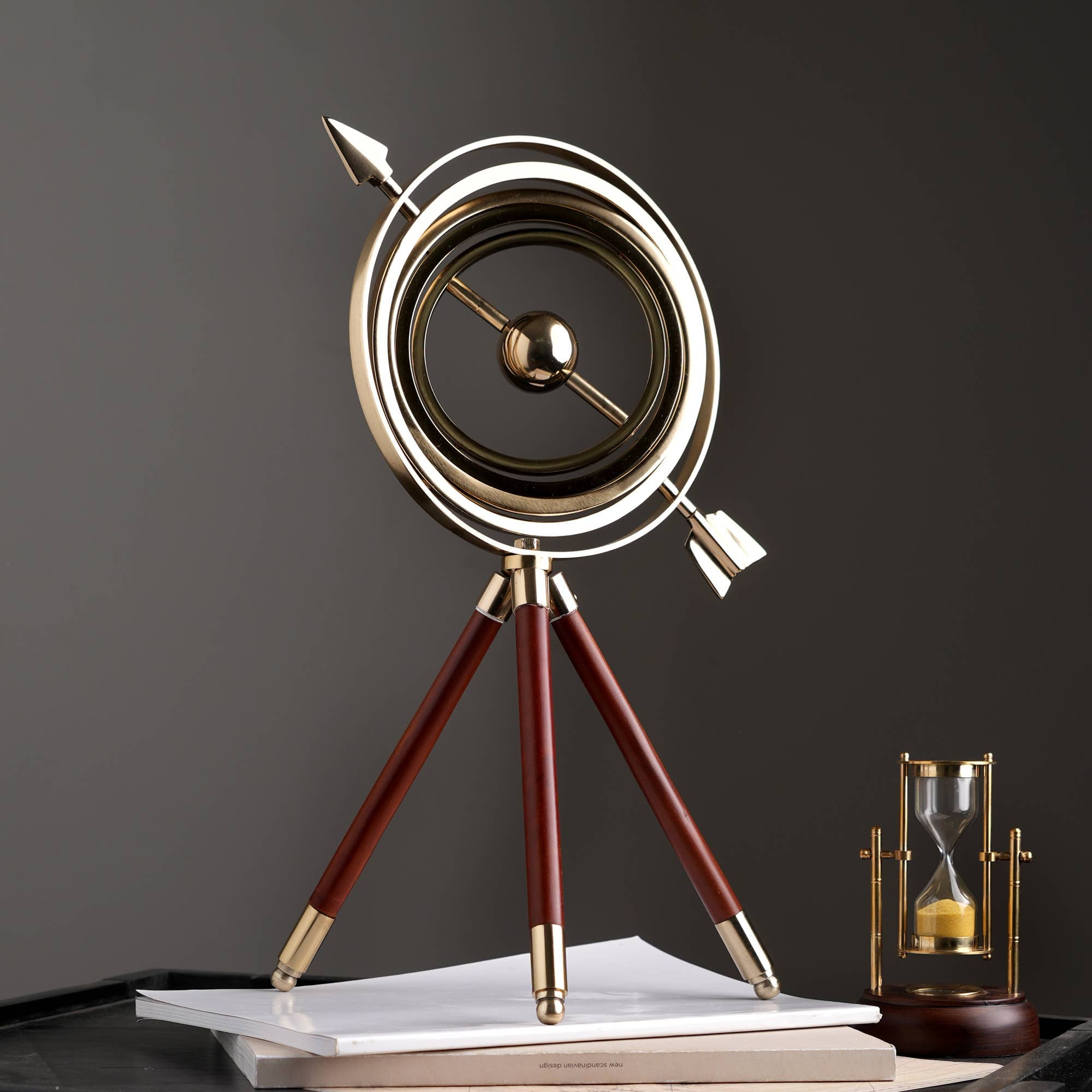 Household Decor Items Aluminum Gold Color Armillary With Wood Tripod ...