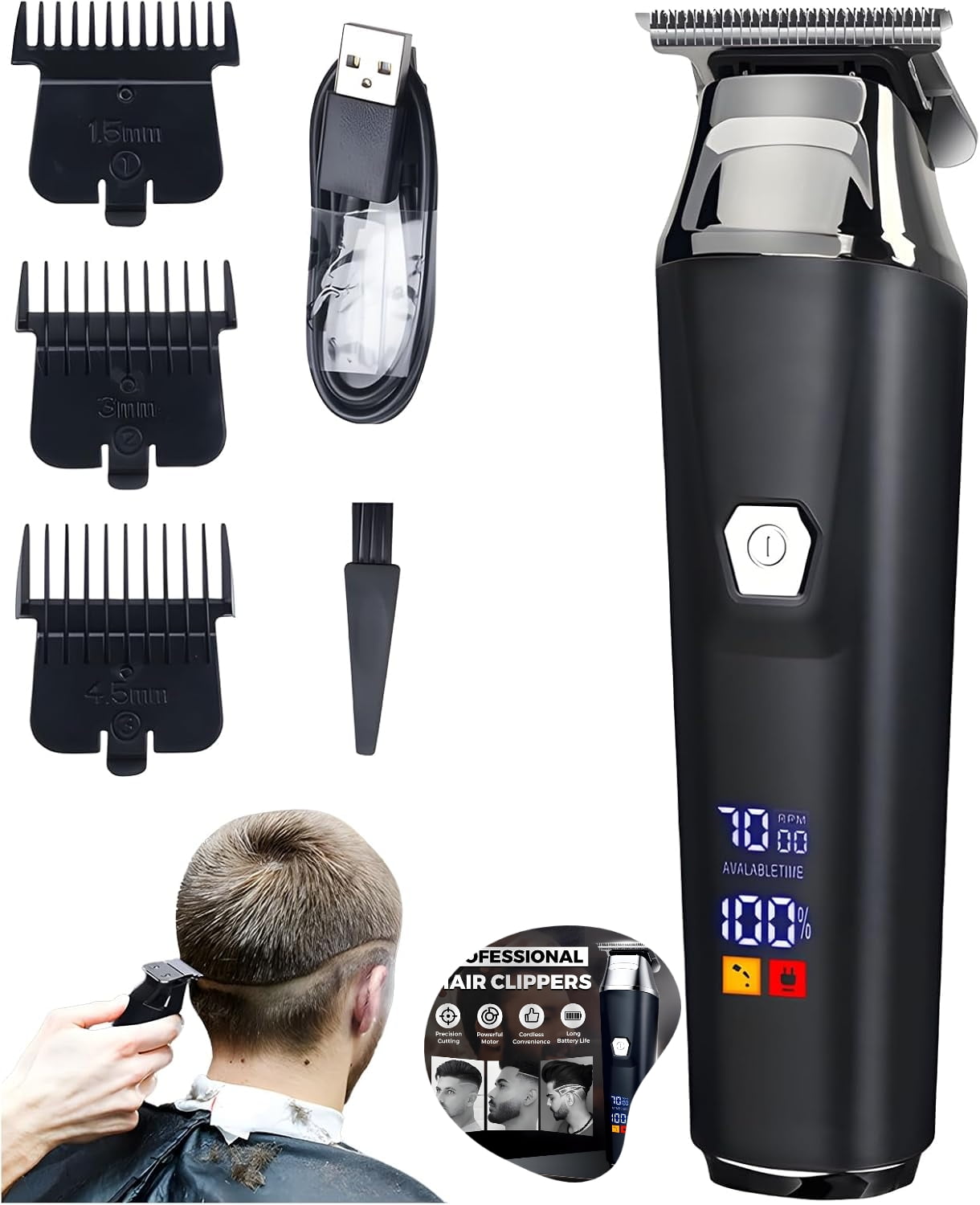 Household Digital Display Professional Electric Hair Clipper Set, Clippers and Trimmers Set with ...