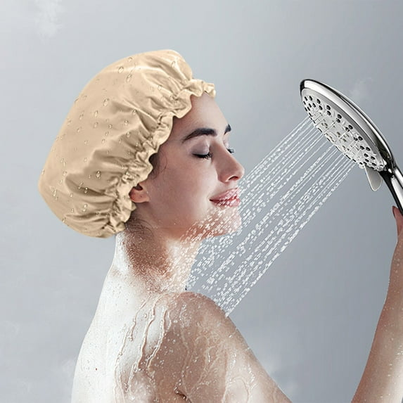 Household Double-Layer Waterproof Shower Cap, Thickened PEVA Women's ...