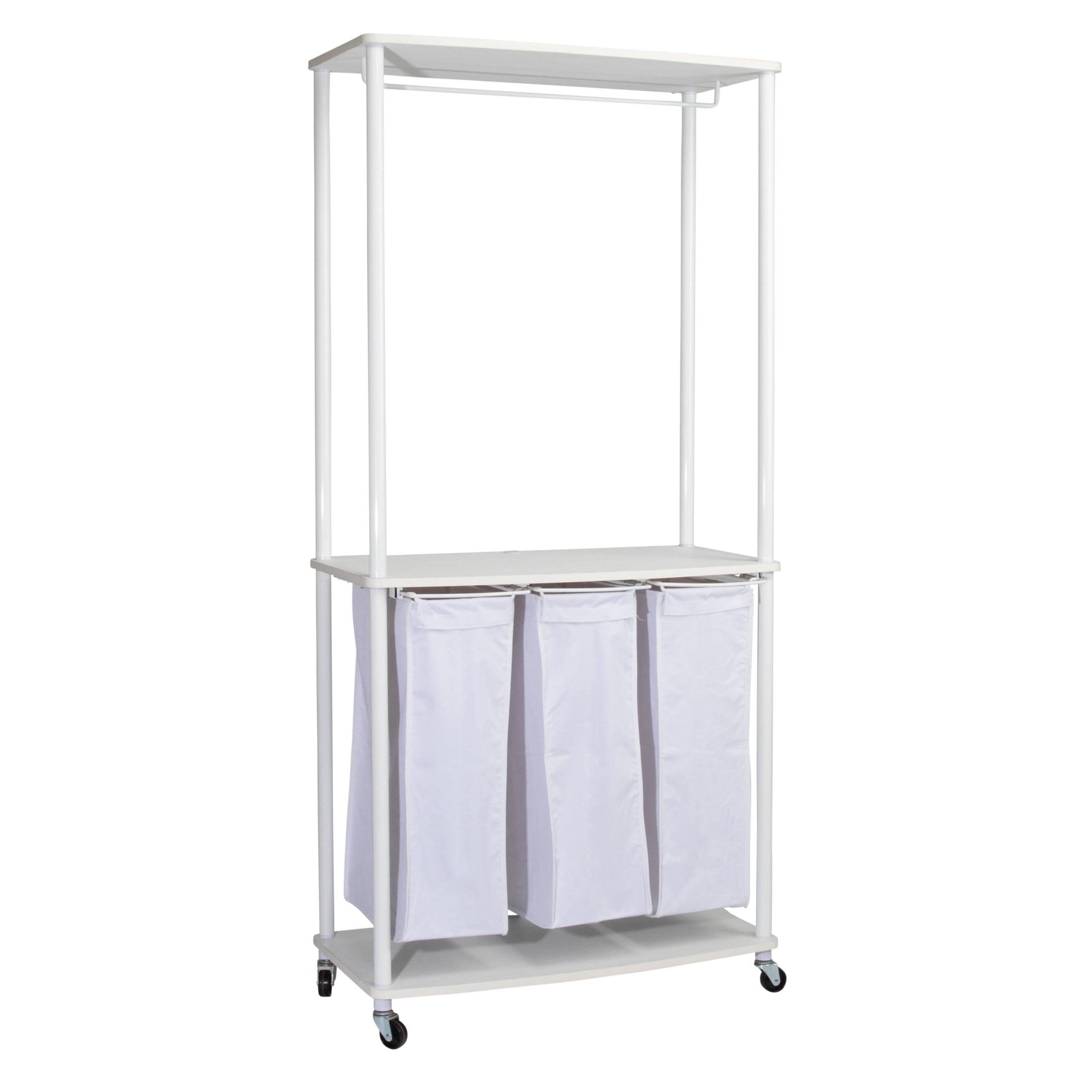 Household Essentials 3-Bag Laundry Center, Smooth Laminate Shelving ...