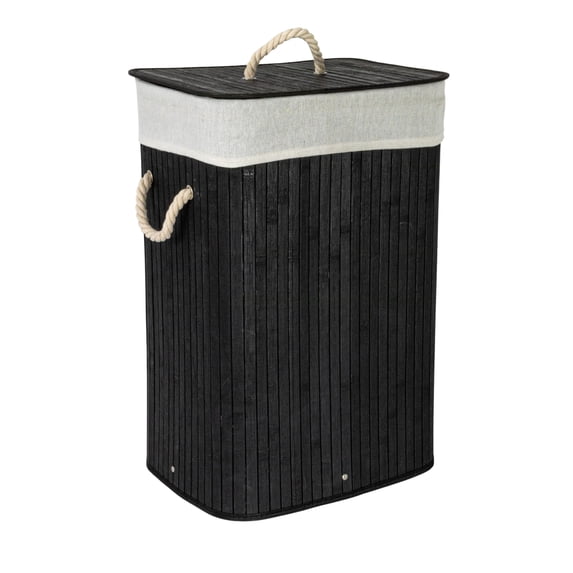 Household Essentials Bamboo Laundry Hamper with Rope Handles, Lid and ...